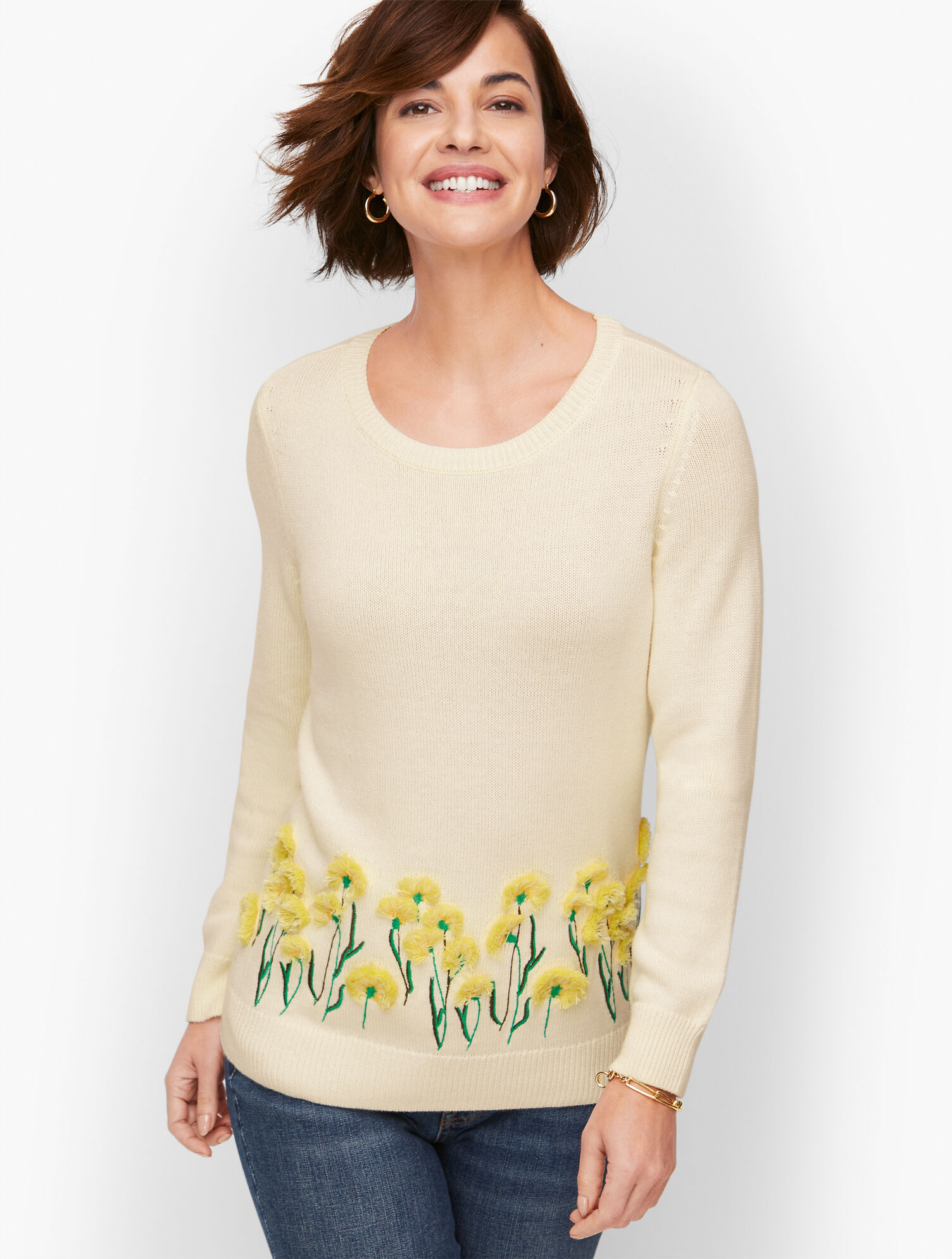 Floral Embroidered Open Neck Sweater | Talbots