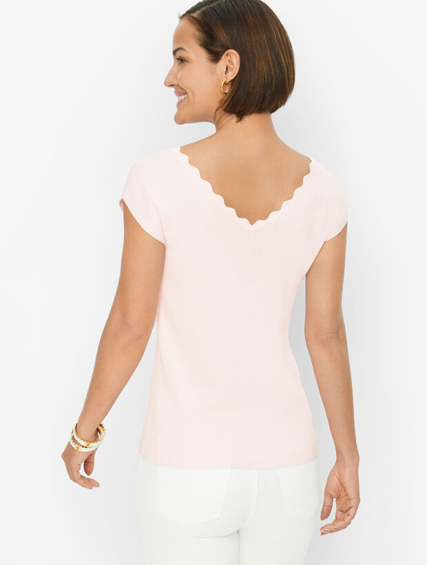 Cotton Blend Open V-Neck Sweater - Solid | Talbots