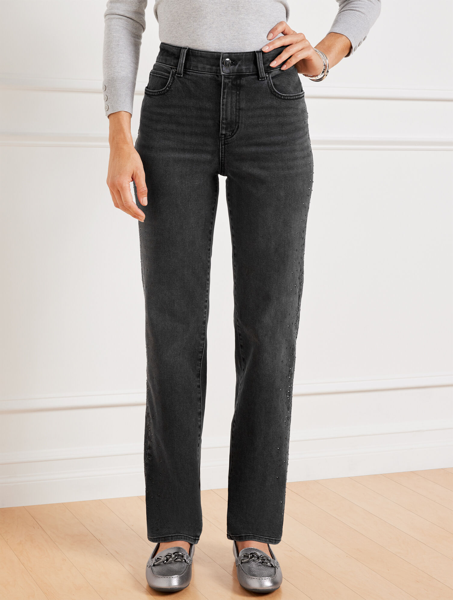 Embellished High Waist Relaxed Jeans | Talbots