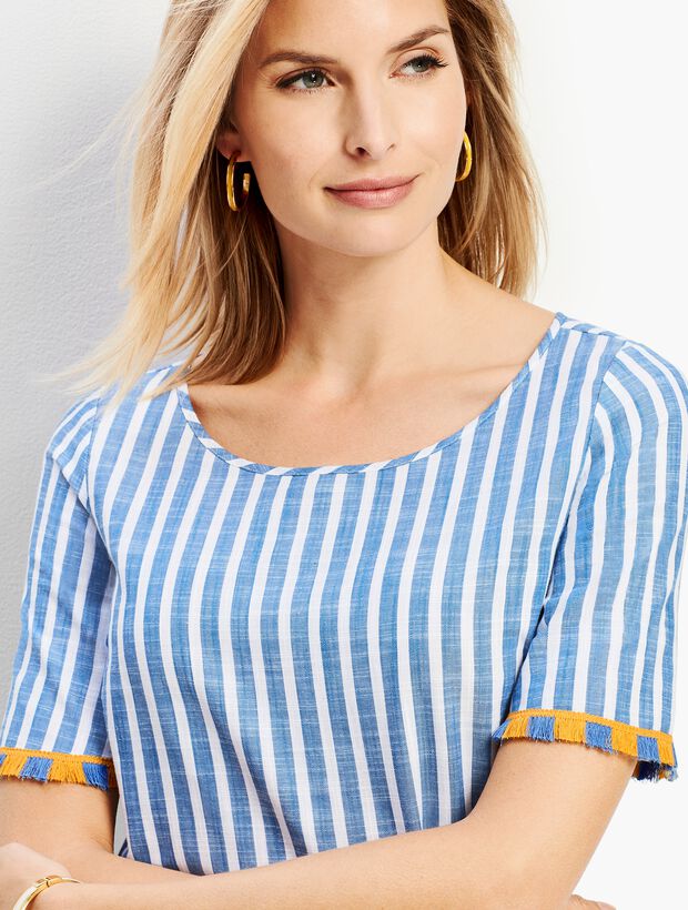 Pacific Stripe Fringe-Sleeve Top | Talbots