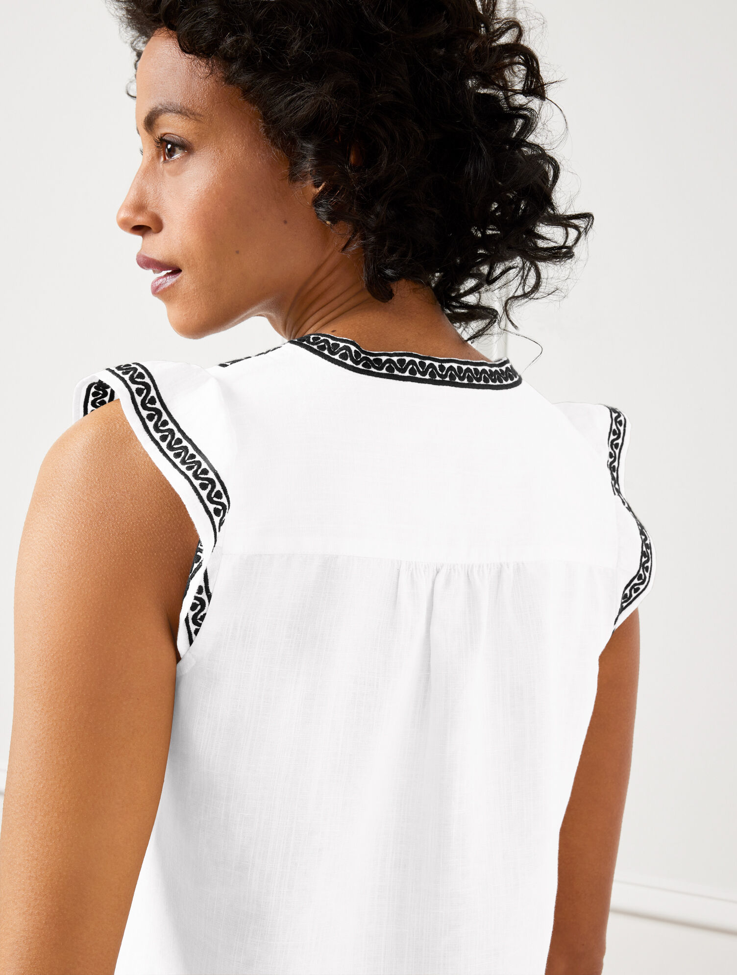 Embroidered Linen Cotton Shell | Talbots