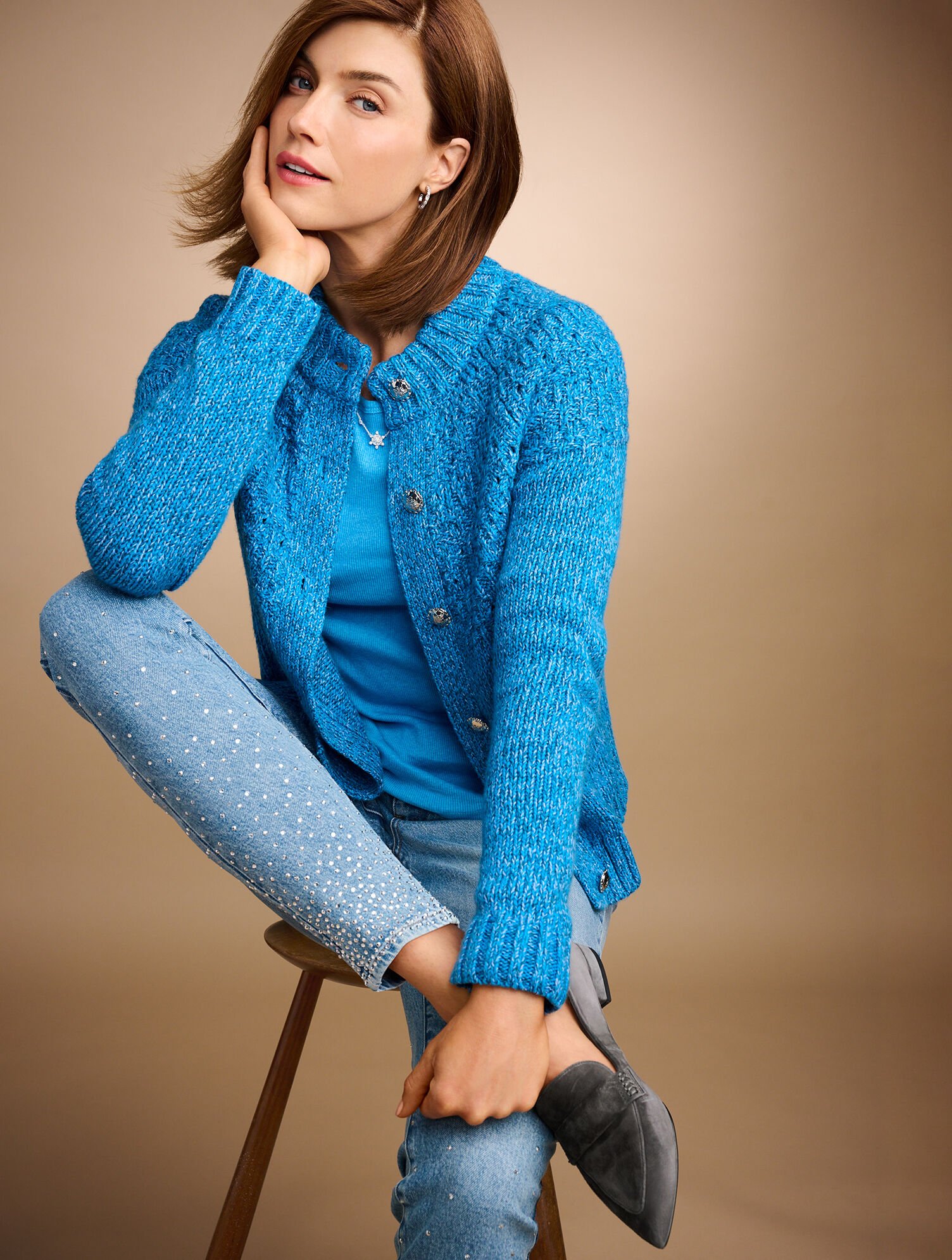 Pointelle Mockneck Cardigan - Marl | Talbots