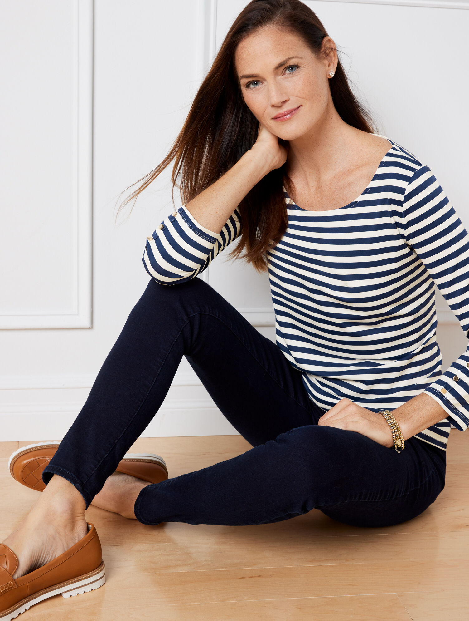 Talbots Effortless Jersey Ballet Neck Top - Oceanic Stripe | Talbots