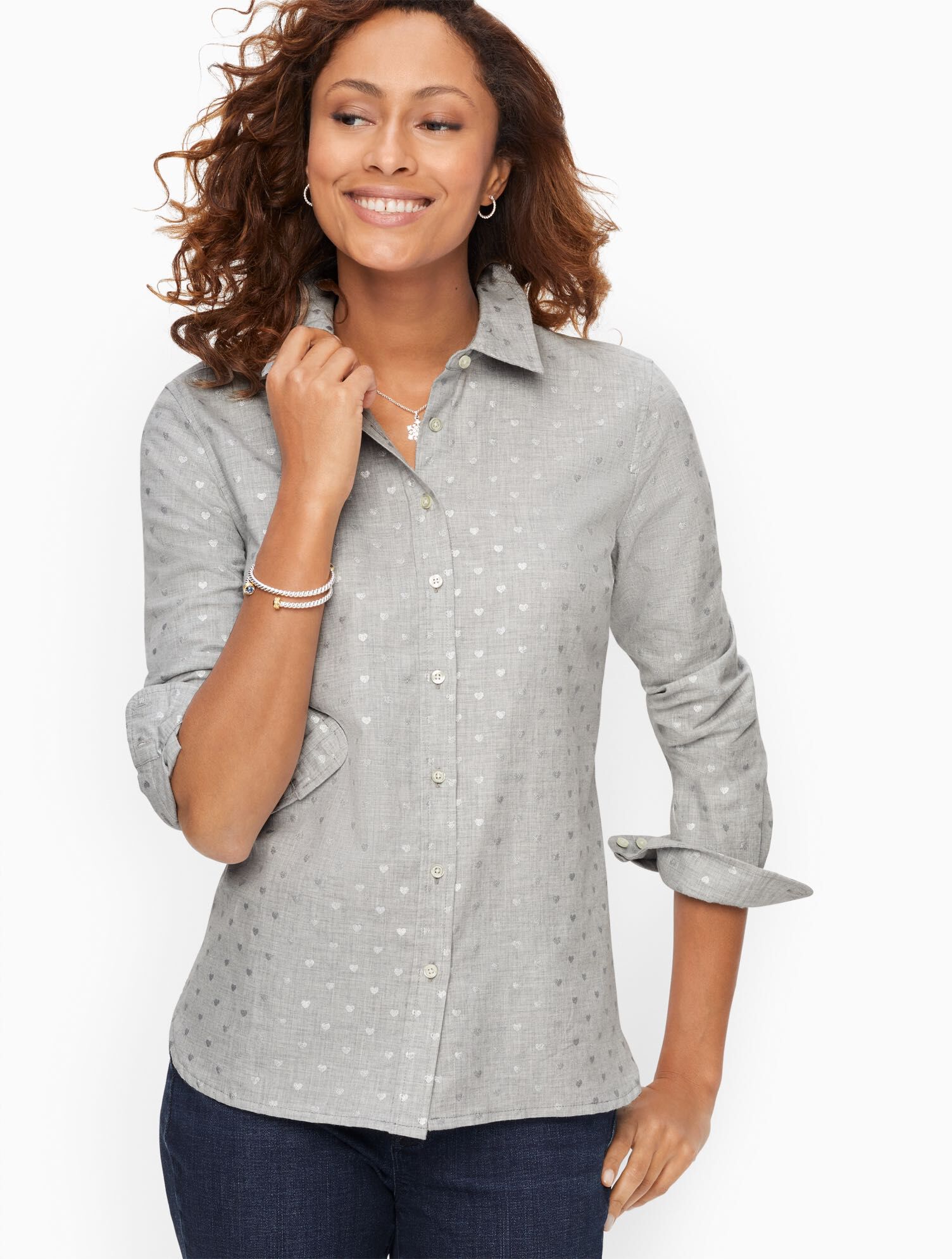 Classic Cotton Shirt - Heart Print | Talbots