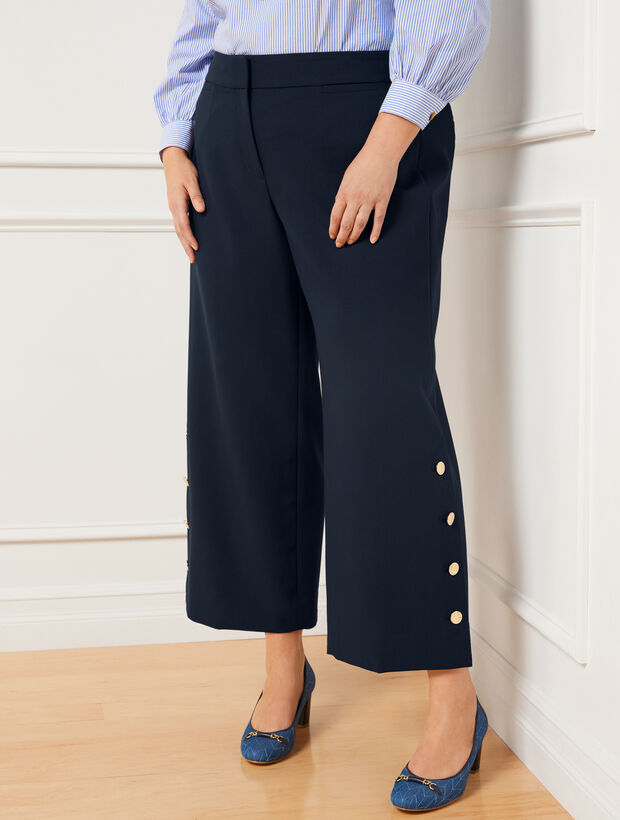 Plus Exclusive Button Hem Wide Crop Pants | Talbots