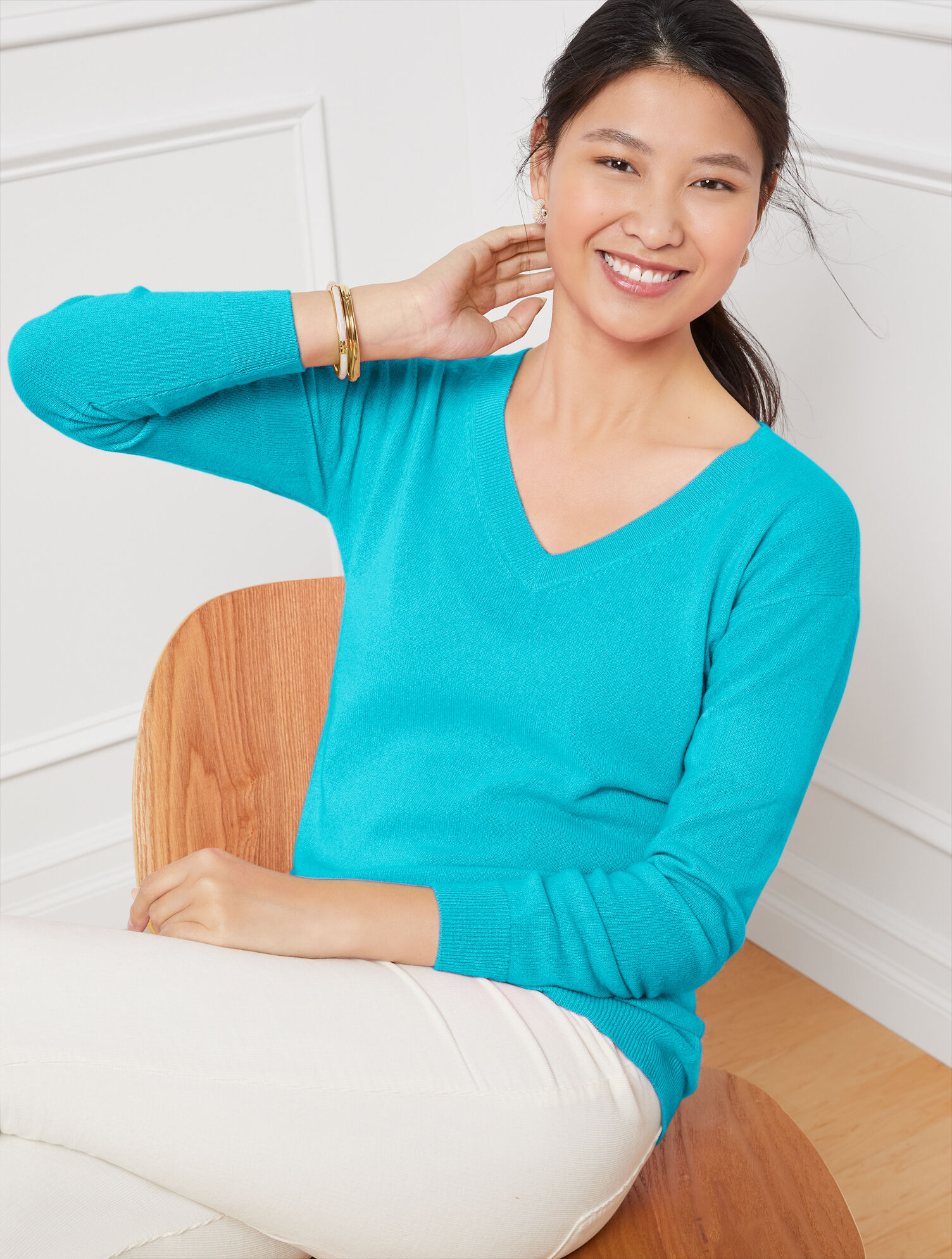Cashmere Drop Shoulder V-Neck Sweater | Talbots