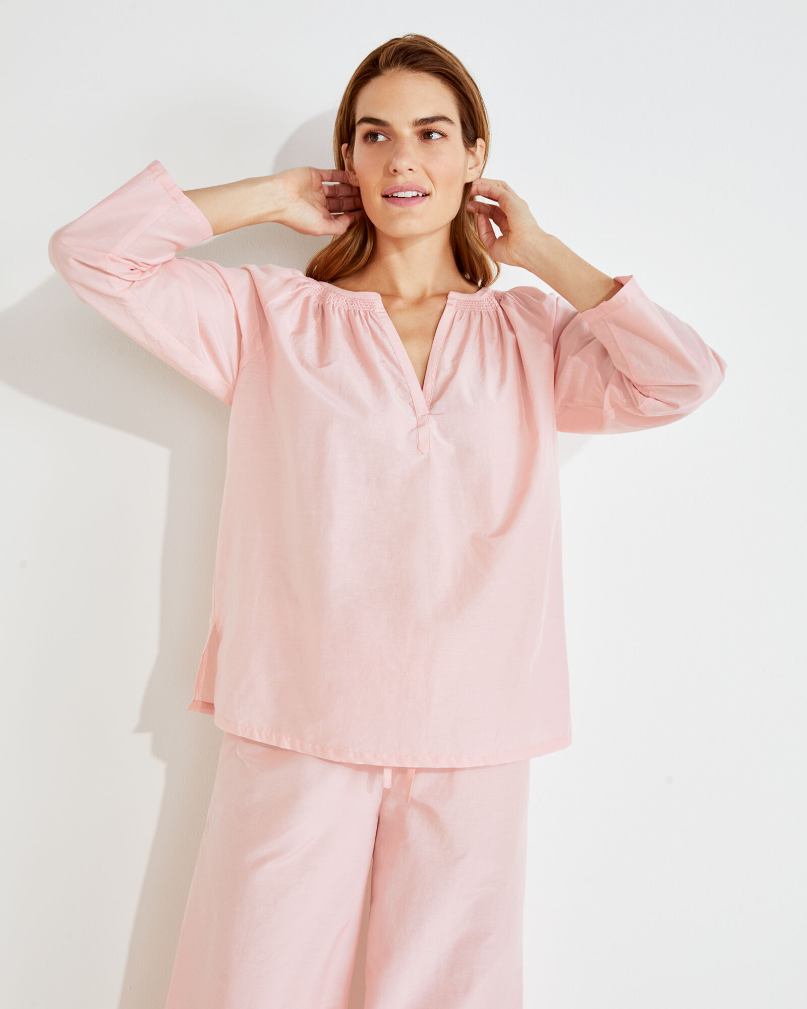 Cotton Silk Smocked Pajama Top | Haven Well Within