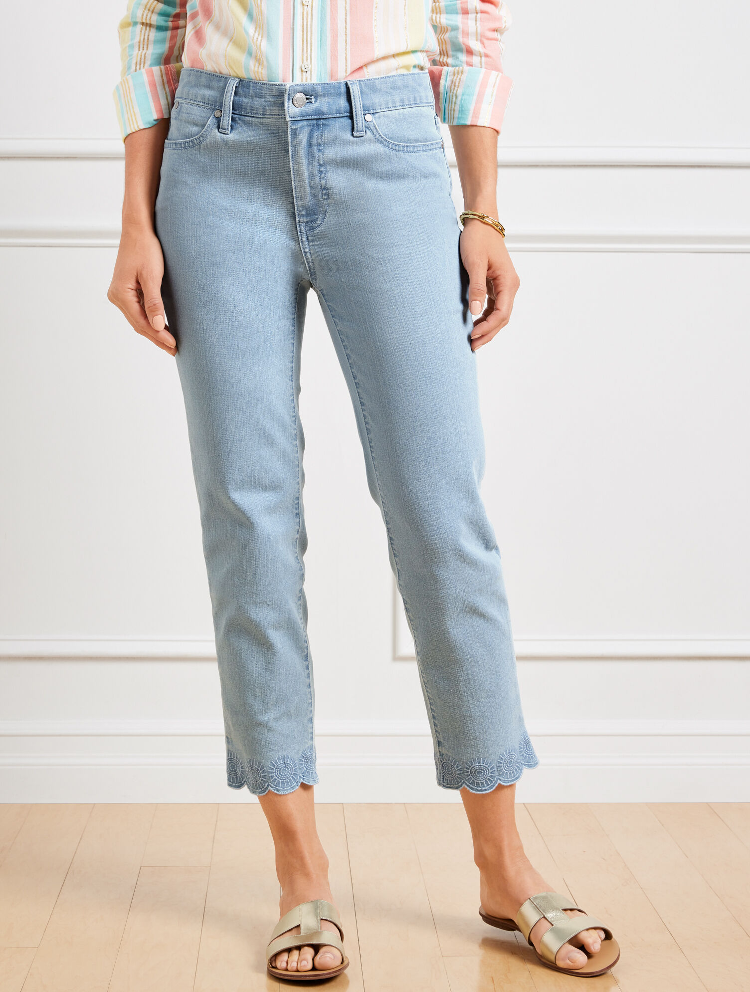 Scallop Hem Crop Straight Leg Jeans - Shelby Wash | Talbots