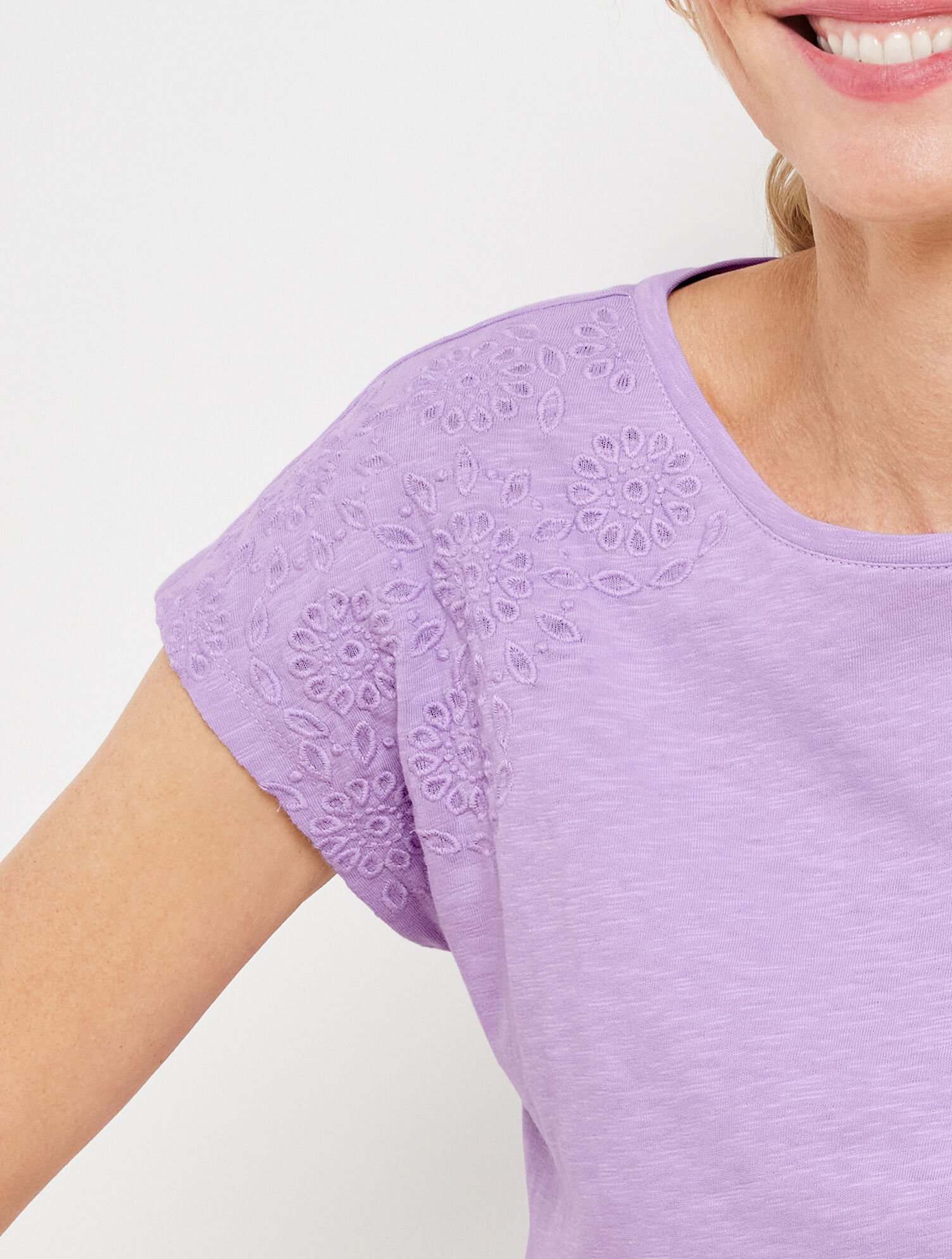 Embroidered Dropped Shoulder Tee | Talbots