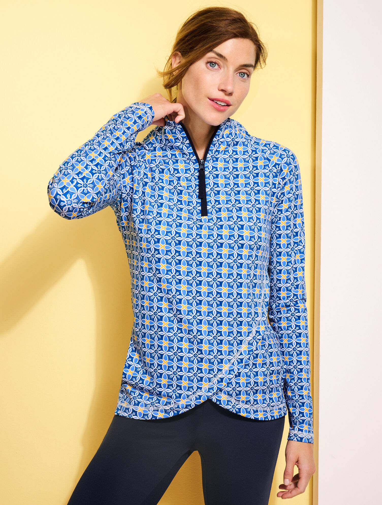 Performance Interlock Half-Zip Pullover - Moonlight Tiles | Talbots