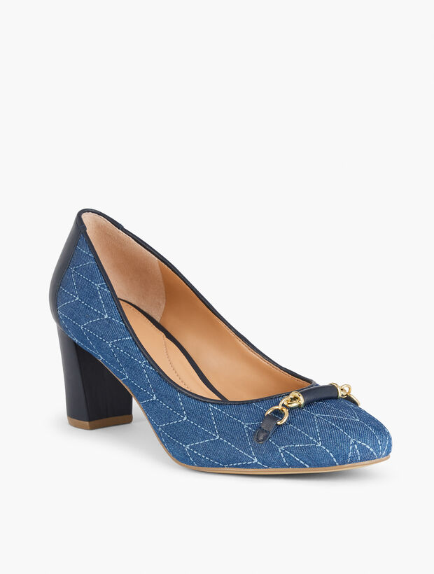 Ellery Bit Block Heel Pumps - Quilted Denim | Talbots