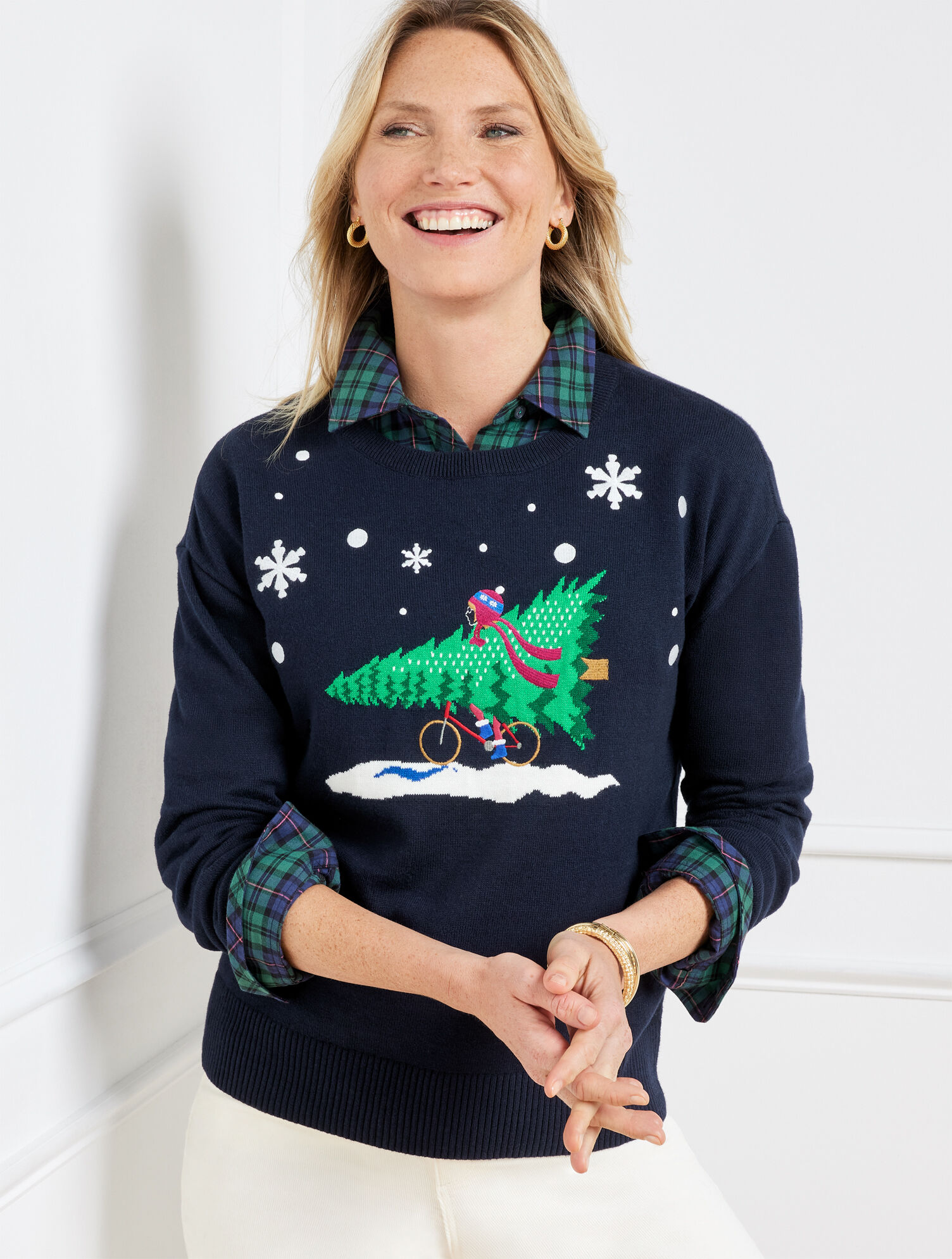 Crewneck Pullover - Christmas Tree Bike | Talbots