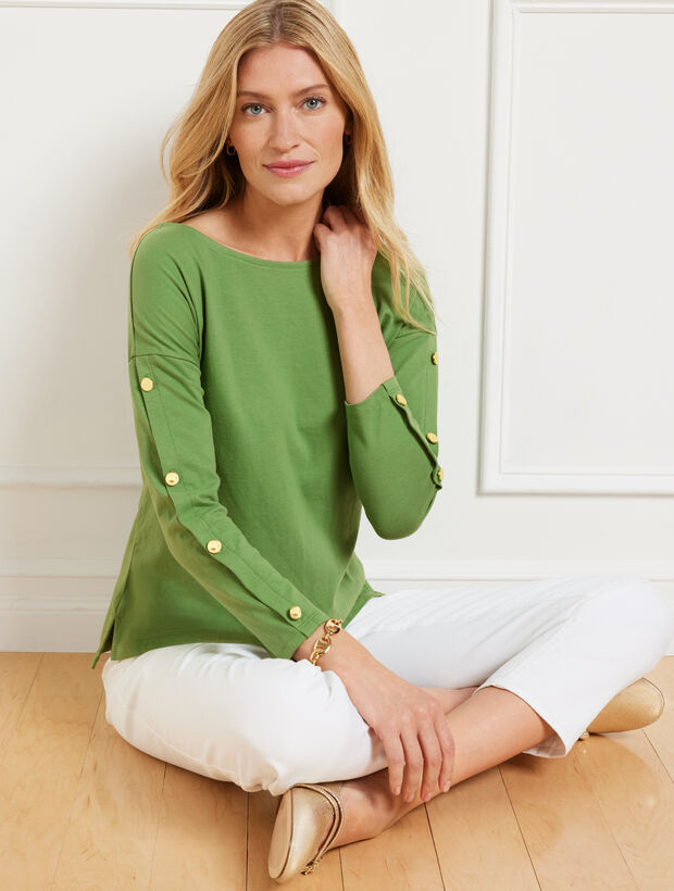 Button Sleeve Crewneck Tee | Talbots
