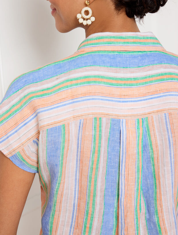 Linen Tie Hem Button Front Top - Swing Stripe | Talbots