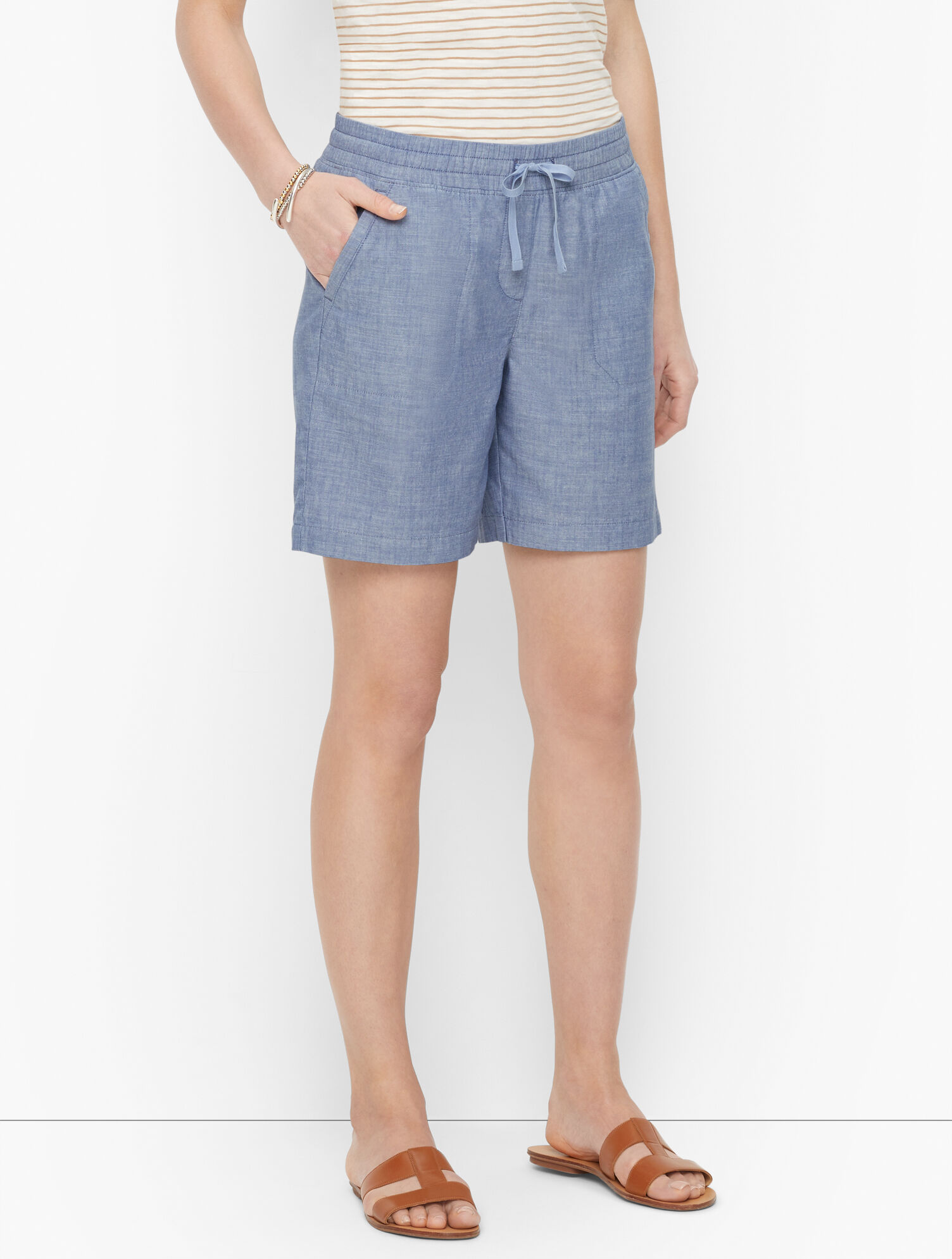 Pull-On Jogger Shorts - Newport Chambray | Talbots