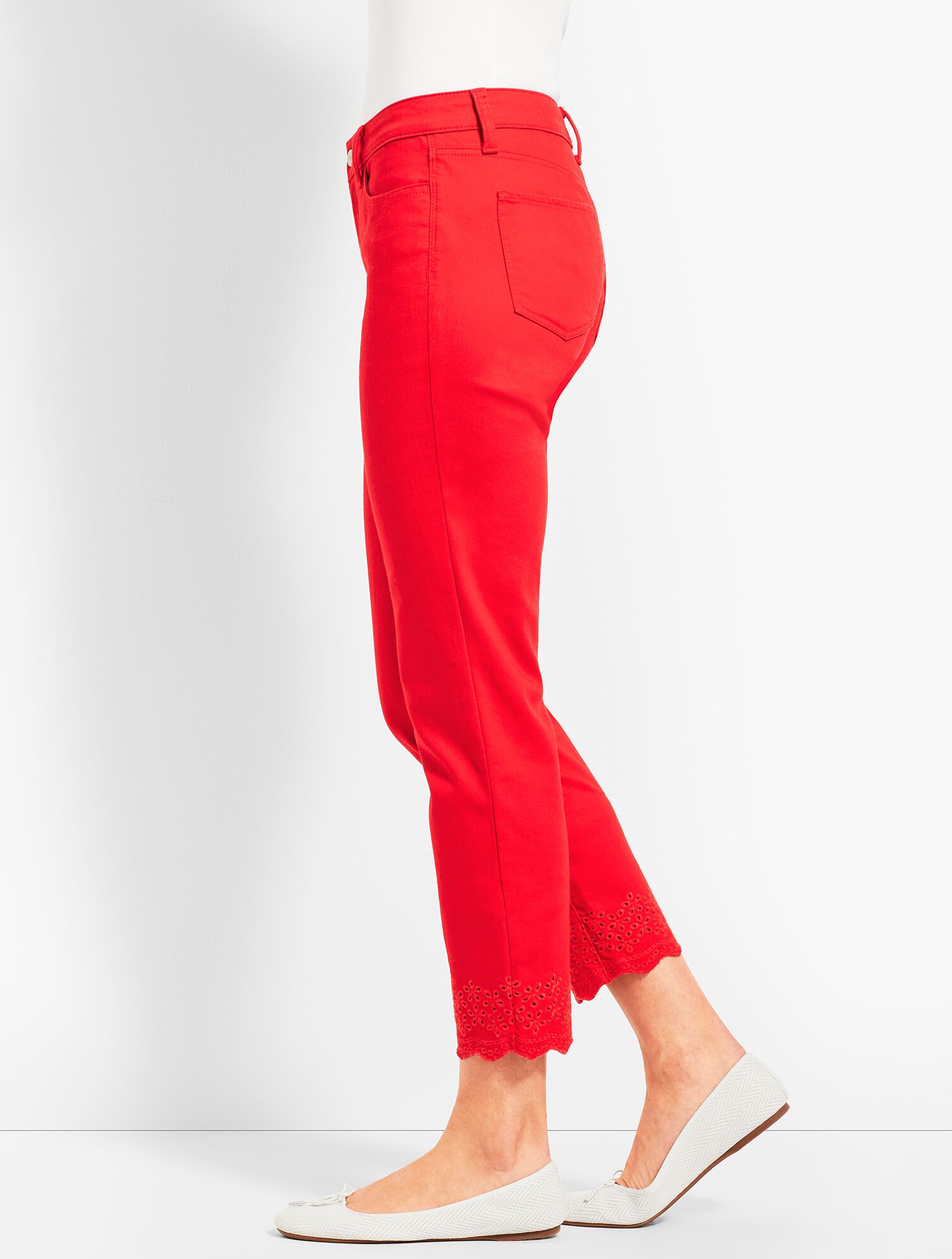 Scallop-Hem Denim Slim Ankle - White | Talbots