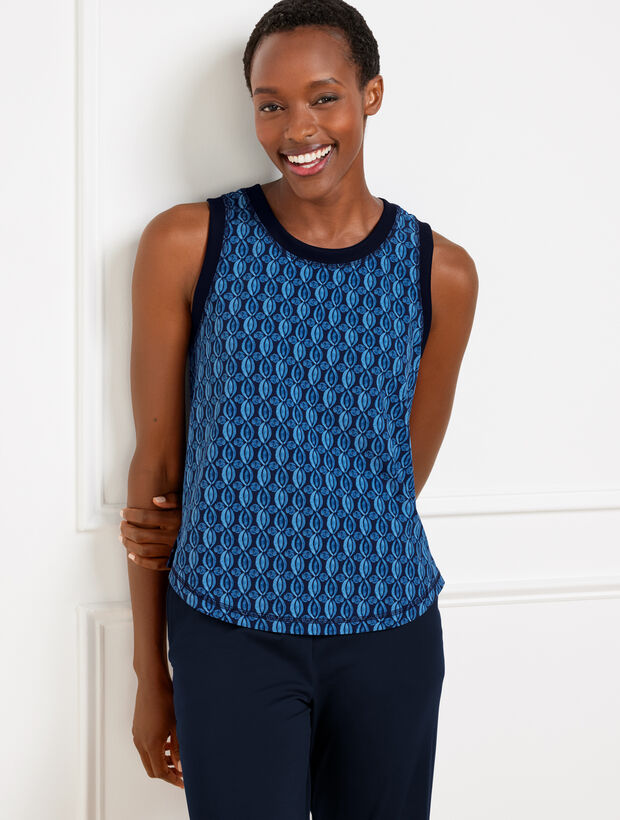 Lightweight Woven Stretch Tank - Pinwheel Geo | Talbots