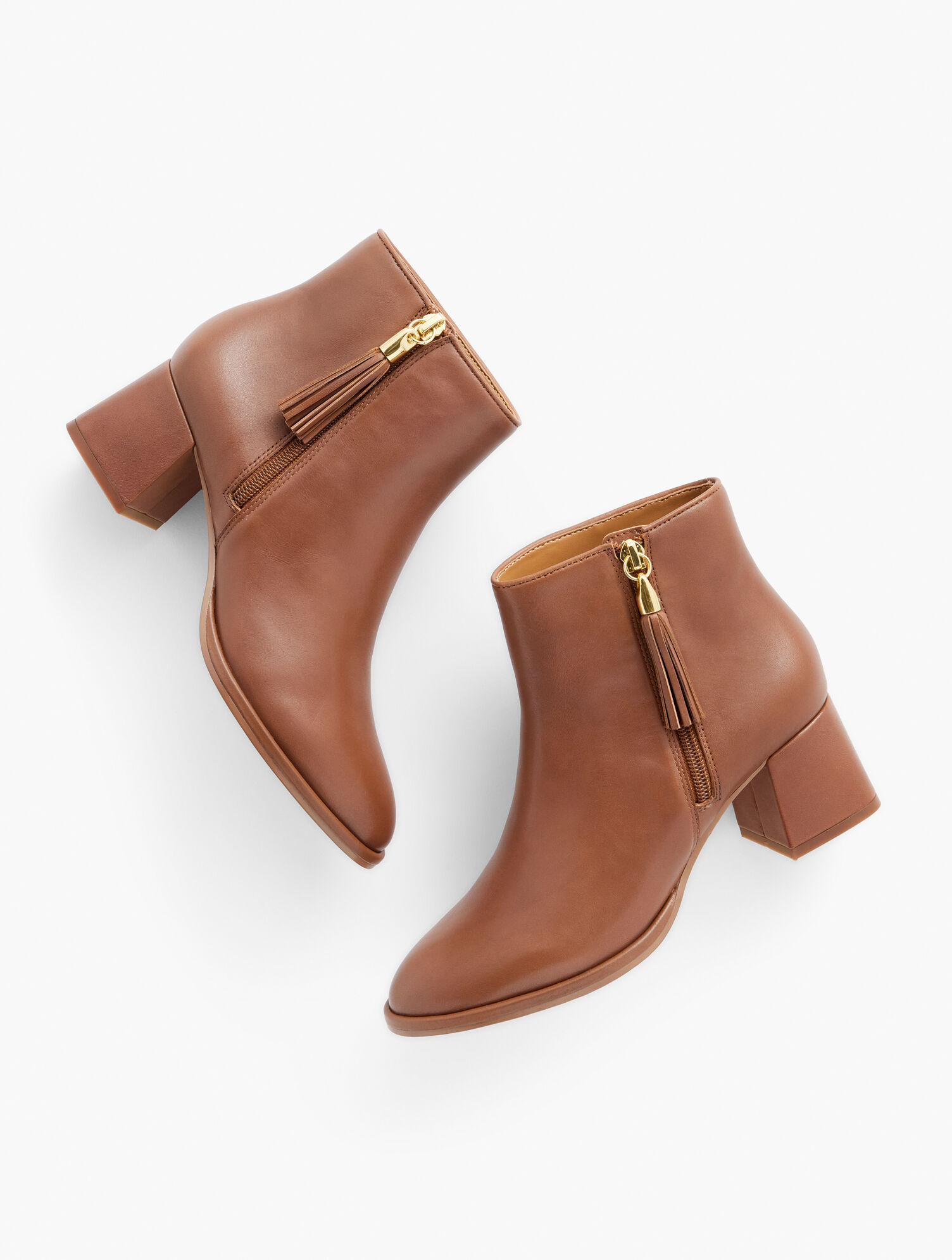 Maud Leather Tassel Block Heel Booties | Talbots