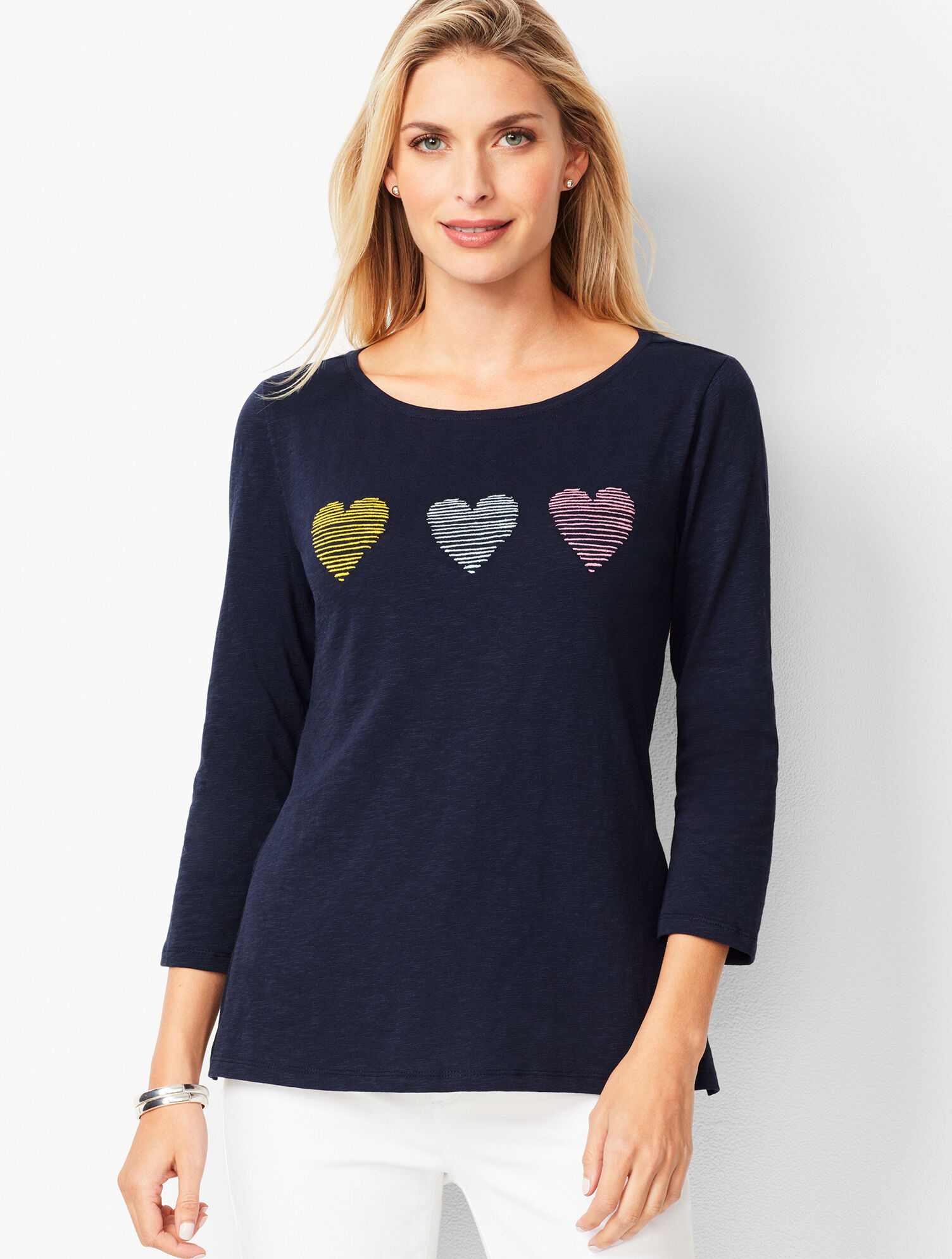 Striped-Heart Bateau-Neck Tee | Talbots
