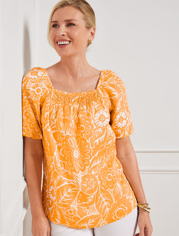 Square Neck Linen Top - Leafy Tropical | Talbots