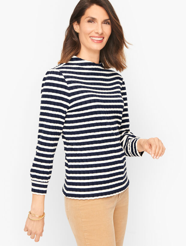 Stripe Jacquard Funnel Neck Pullover | Talbots