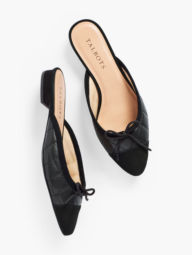 Edison Quilted Suede Cap-Toe Mules | Talbots