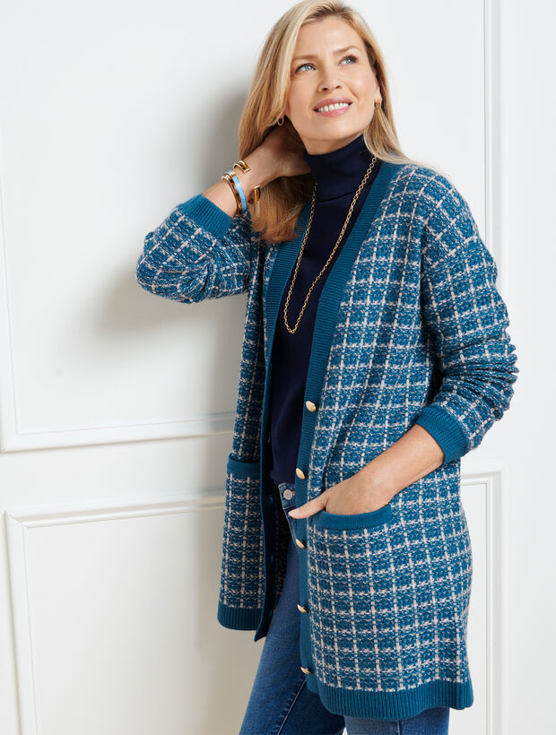 Merino Wool V-Neck Cardigan - Texture Plaid | Talbots