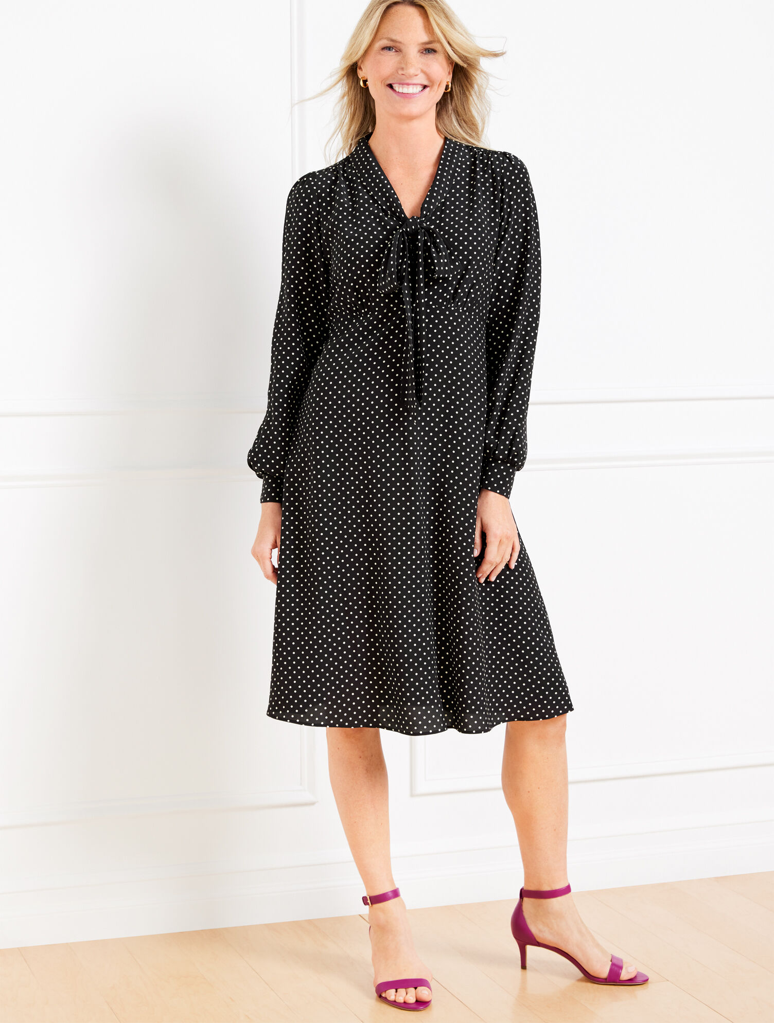 Tie Neck Shift Dress - Polka Dot | Talbots