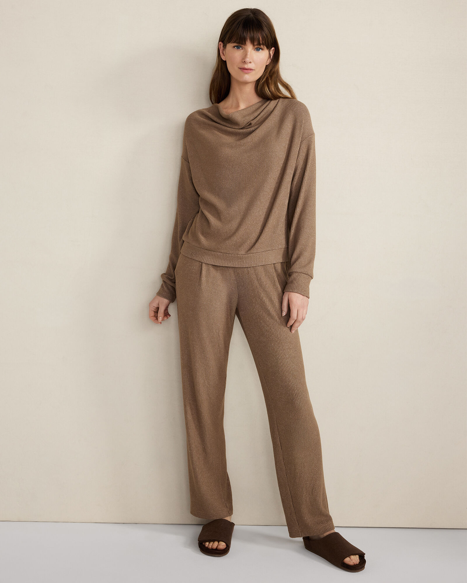 Brushed Rib Knit Drape Neck Top | Haven Well Within