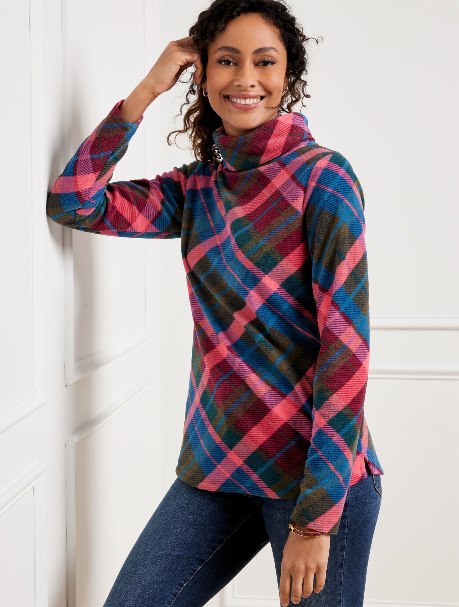 Microfleece Funnel Neck Top - Lovely Plaid | Talbots