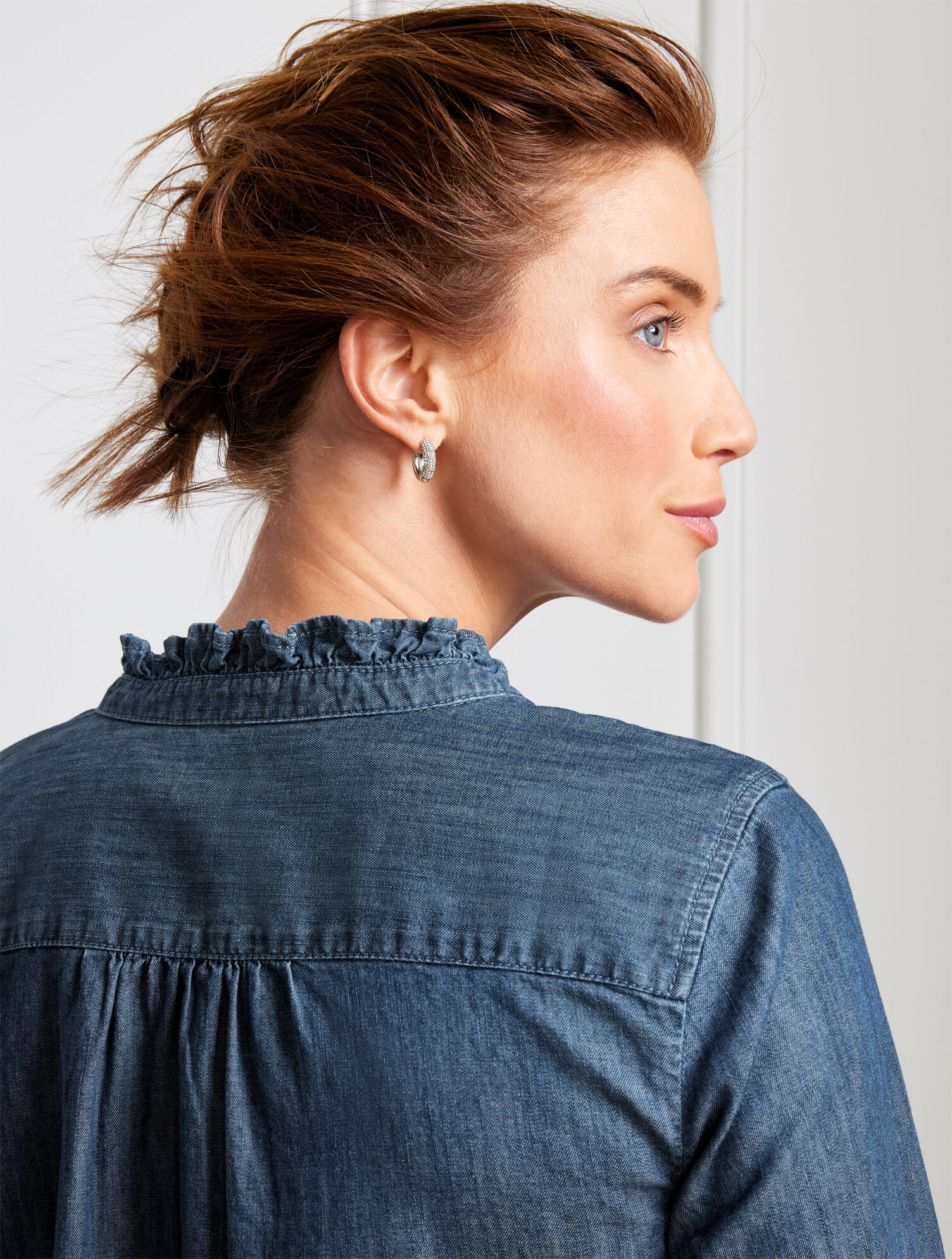 Ruffle Neck Denim Popover | Talbots