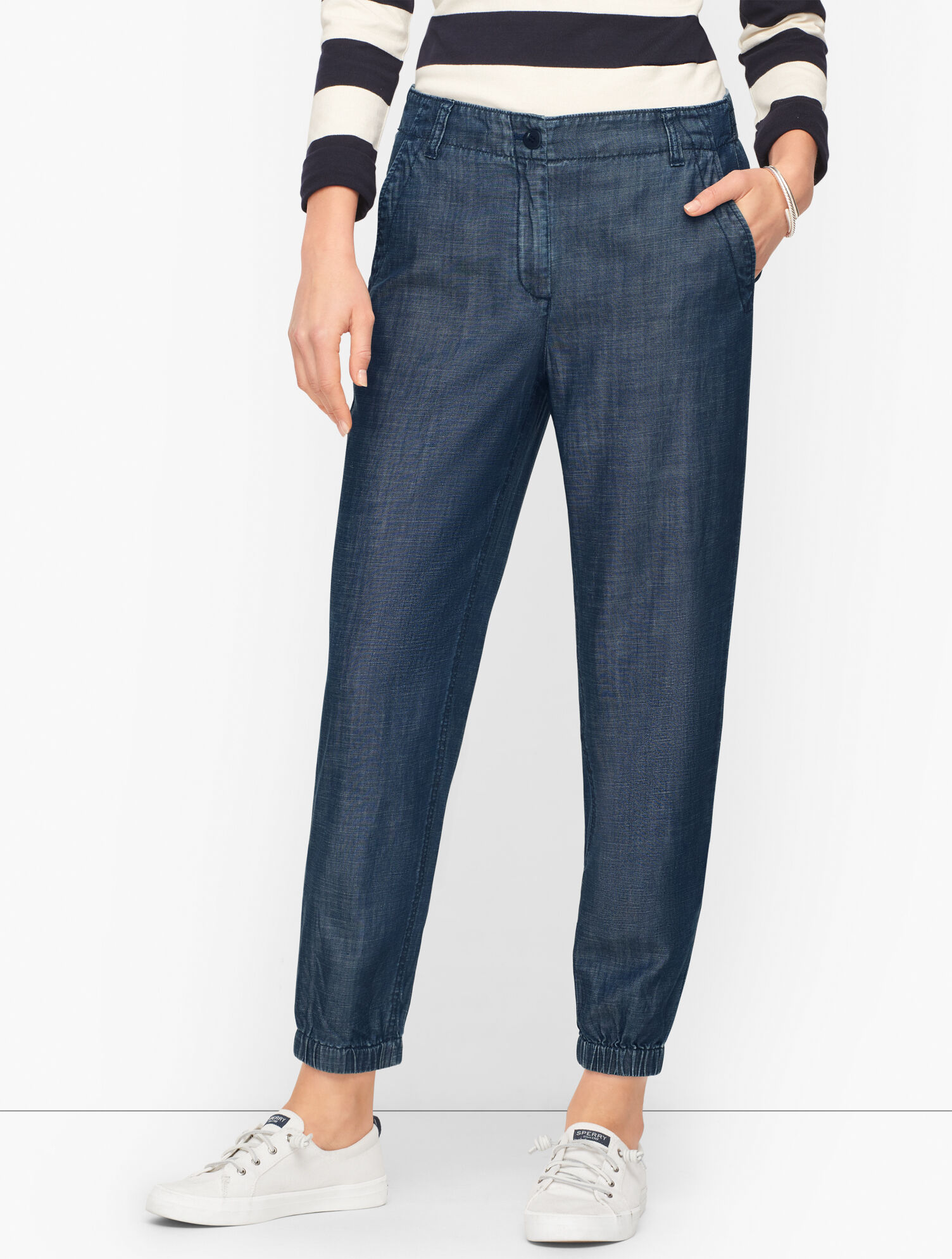 Tapered Twill Joggers - TENCEL™ Chambray | Talbots