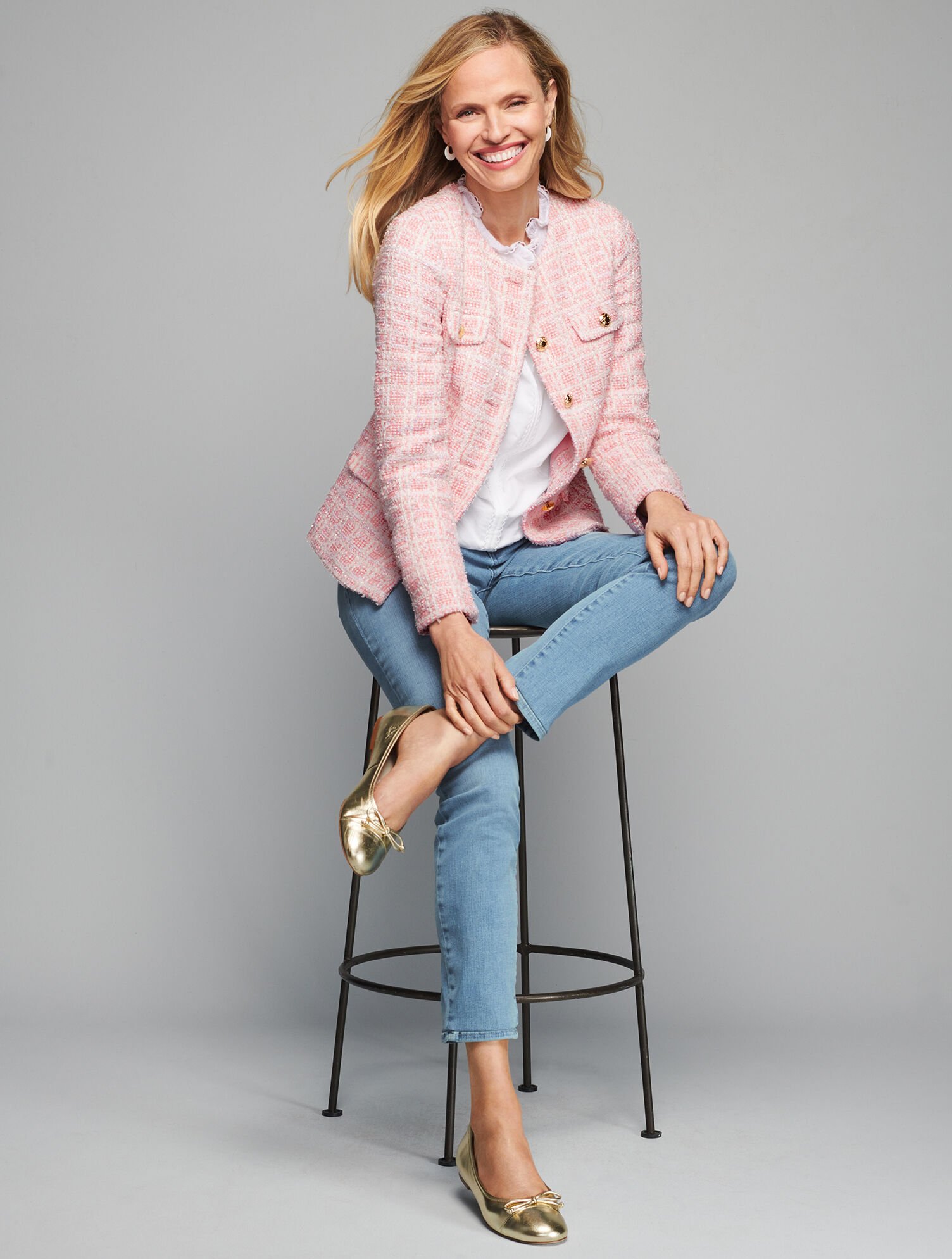 light pink boucle jacket