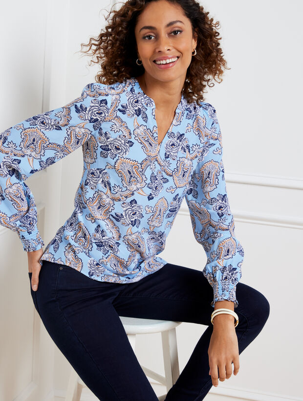 Smocked Cuff Popover - Medallion Rose | Talbots