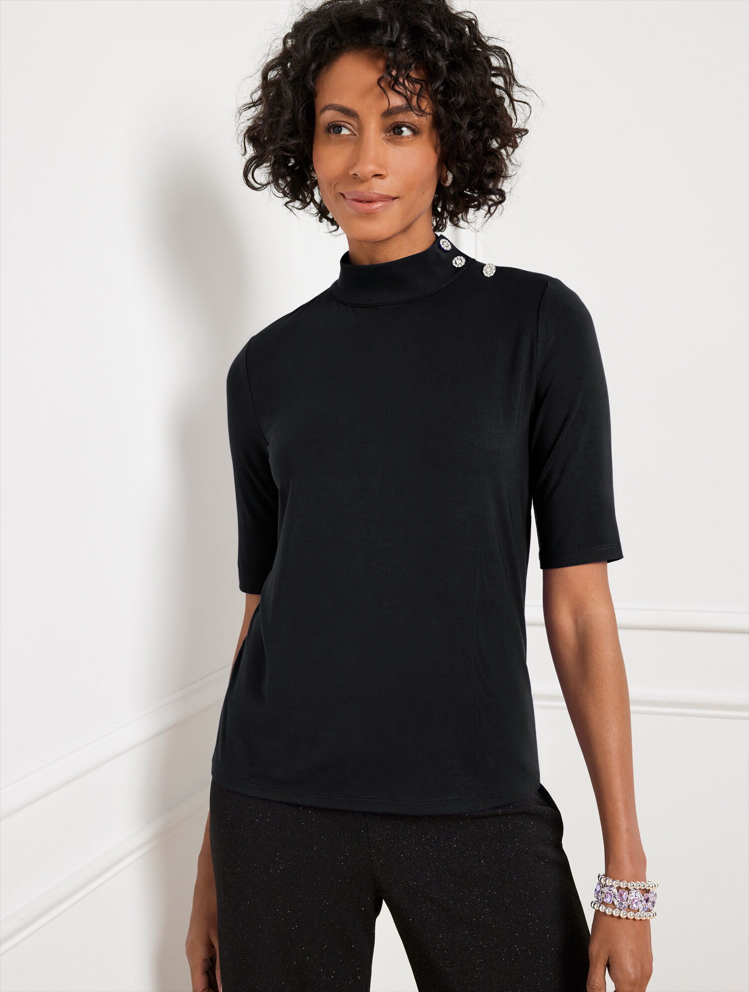 Button Shoulder Mockneck Top | Talbots