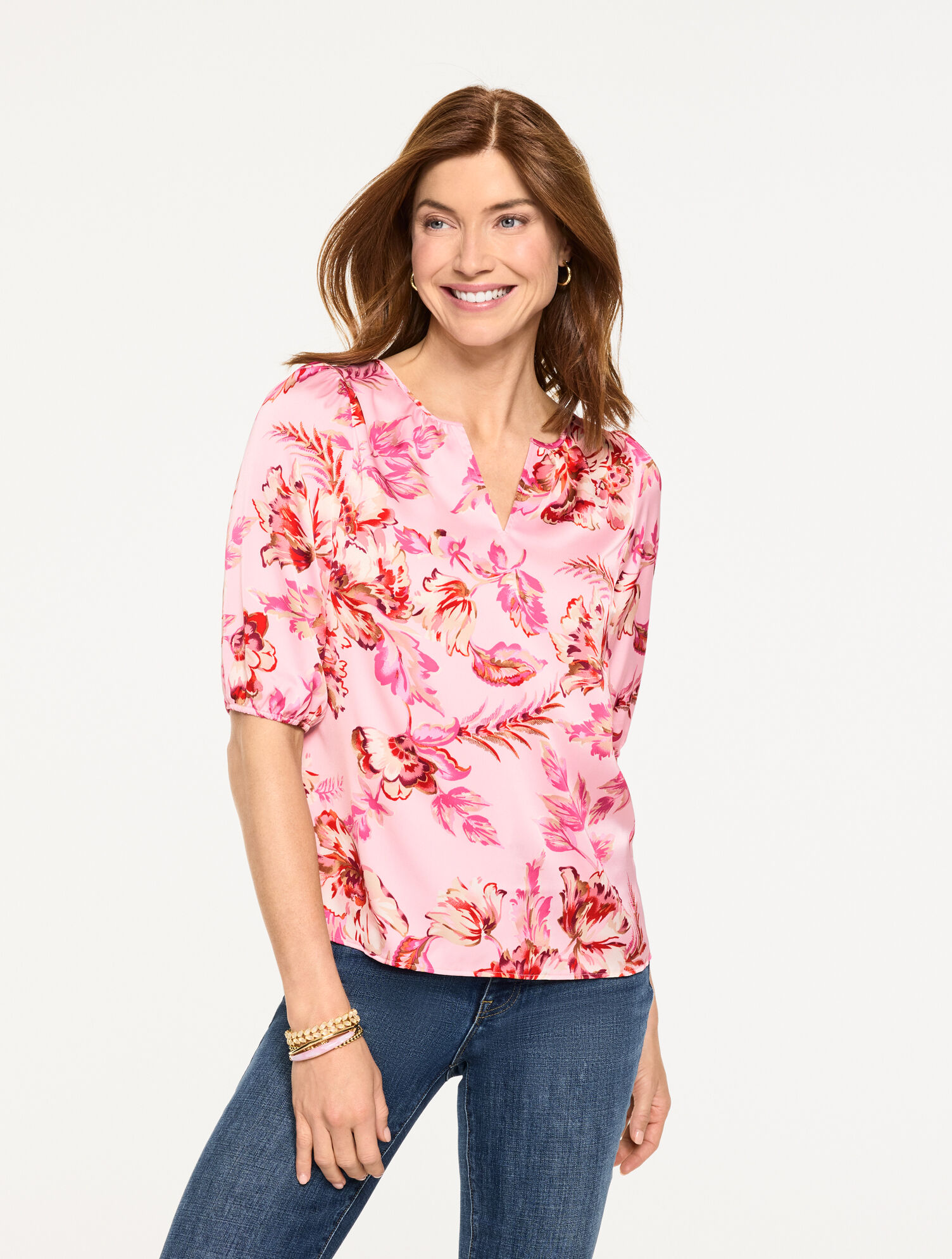 Soft Satin Charmeuse Top - Foliage Blooms | Talbots