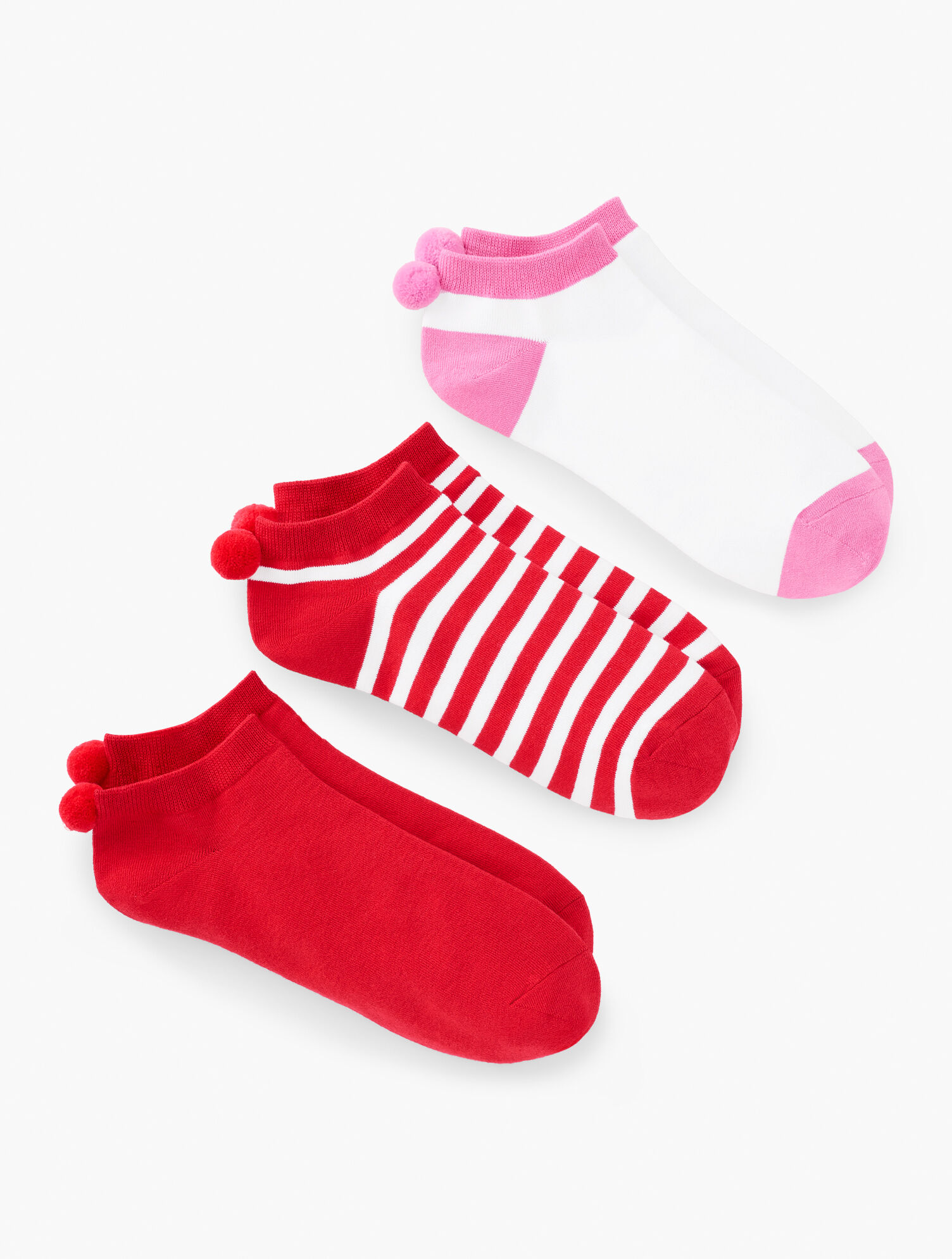 T By Talbots Pom Pom 3-Pack Ankle Socks | Talbots