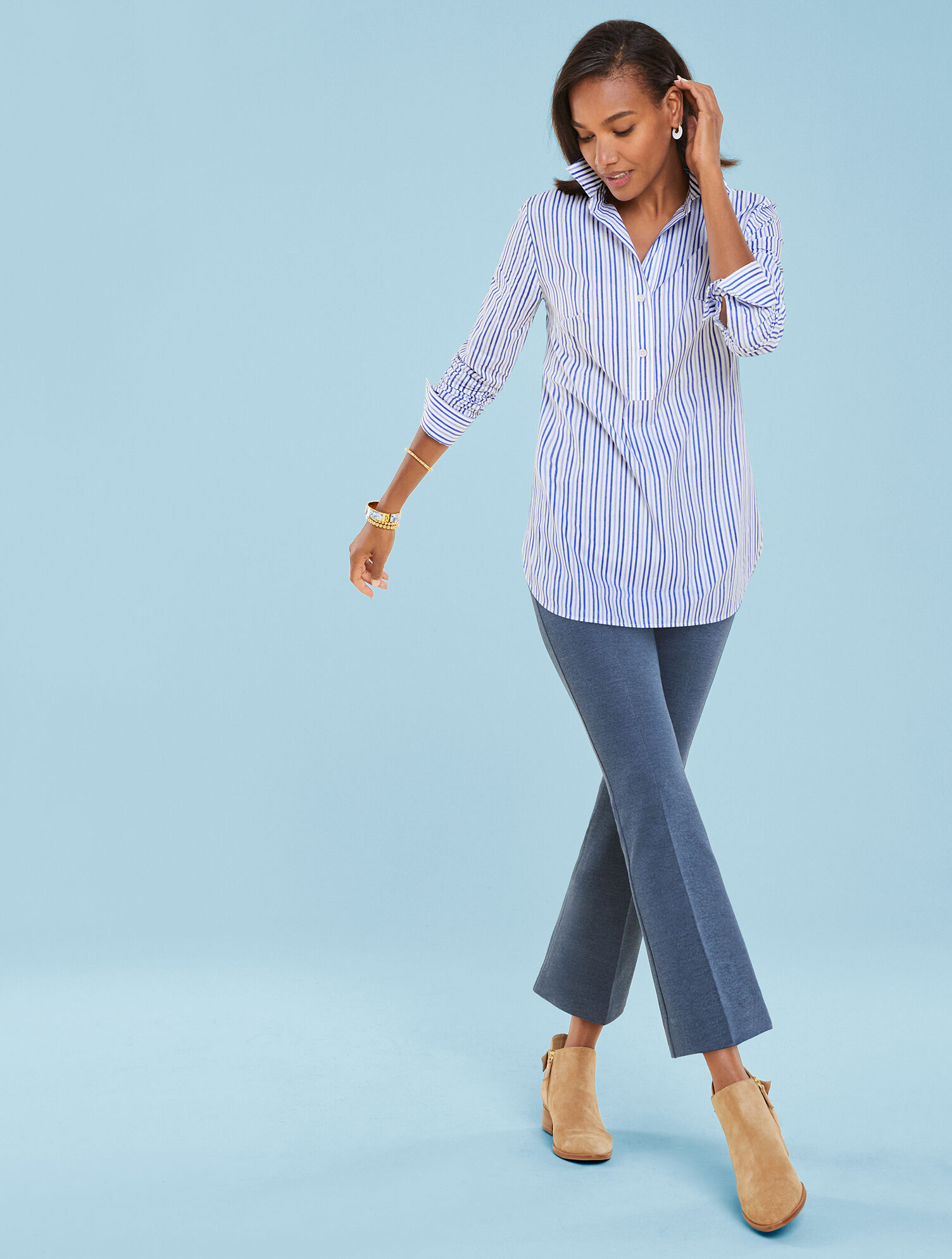 Poplin Tunic - Watercolor Stripe | Talbots