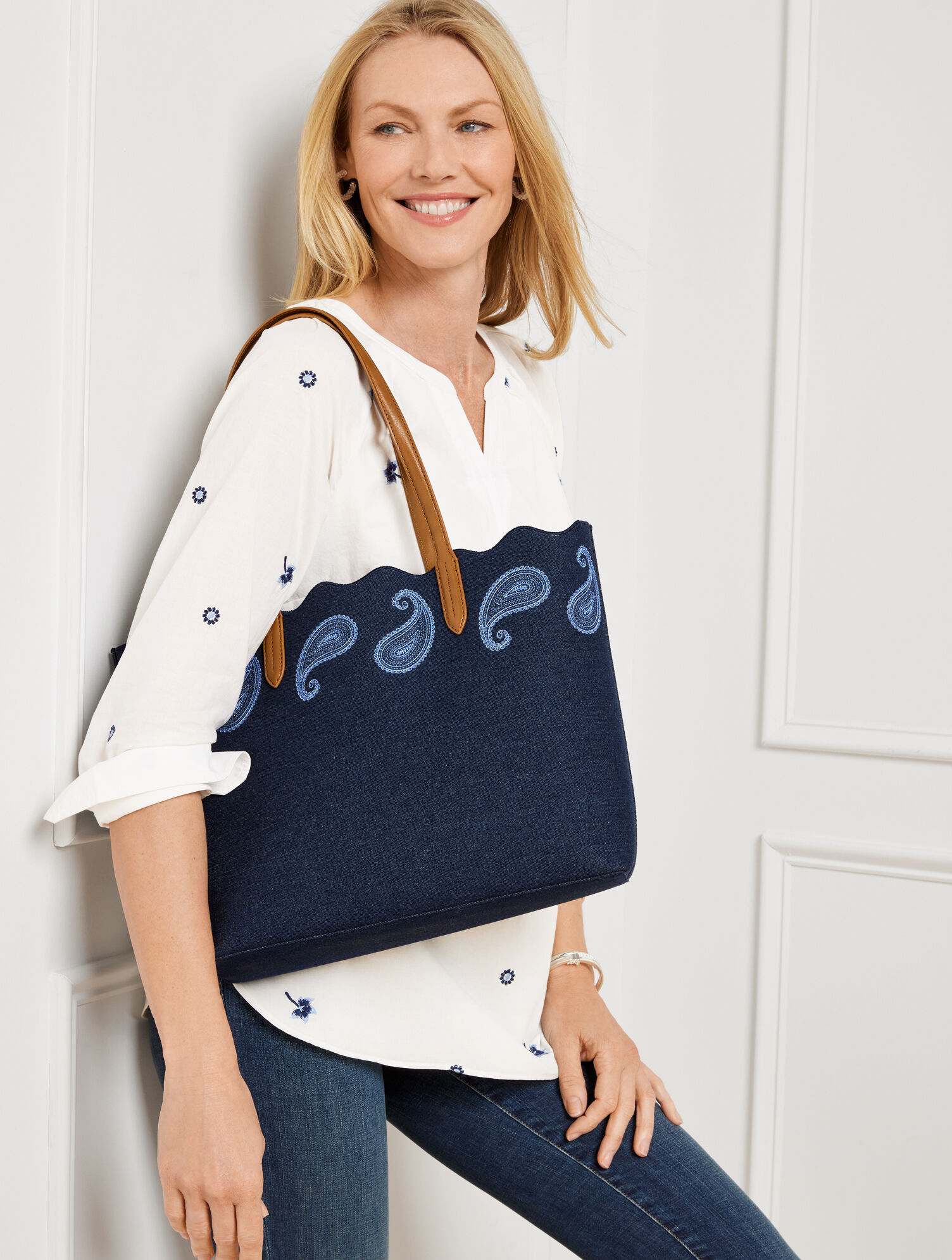 Embroidered Denim Tote | Talbots