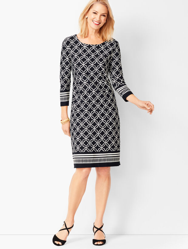 Geo-Print Contrast-Border Sheath Dress | Talbots