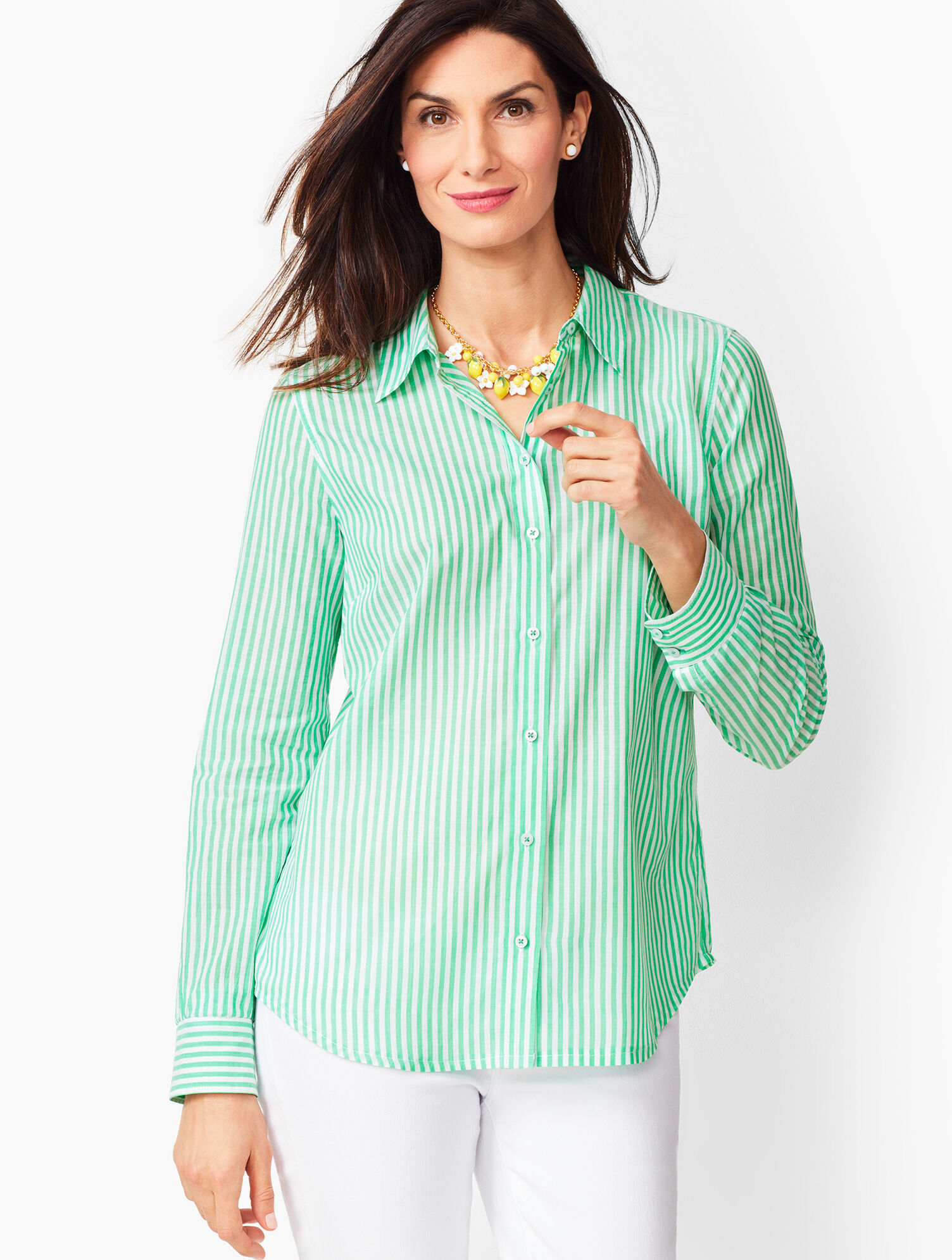 Classic Cotton Shirt - Ocean Stripe | Talbots