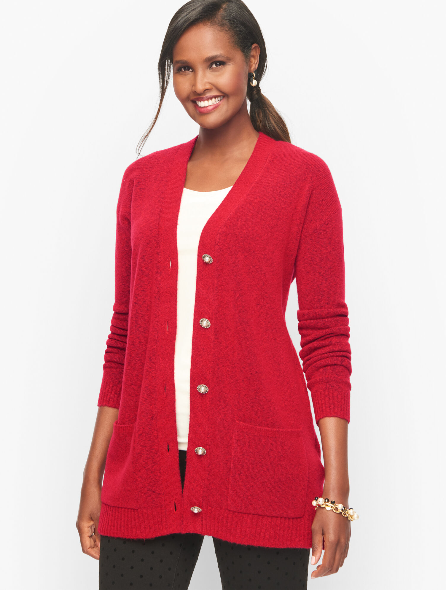 Pearl Button V-Neck Cardigan | Talbots
