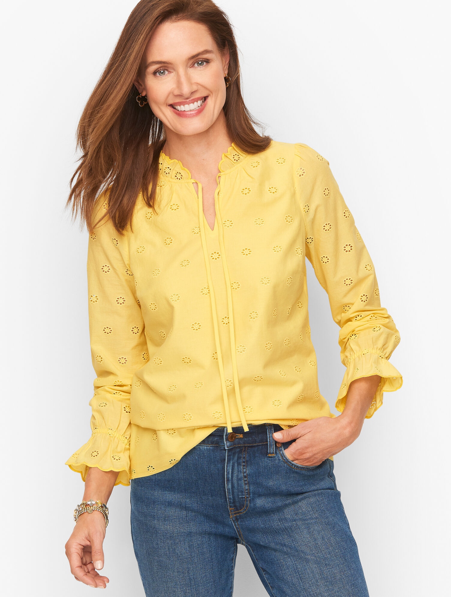 Eyelet Ruffle Popover - Ditsy Daisy | Talbots