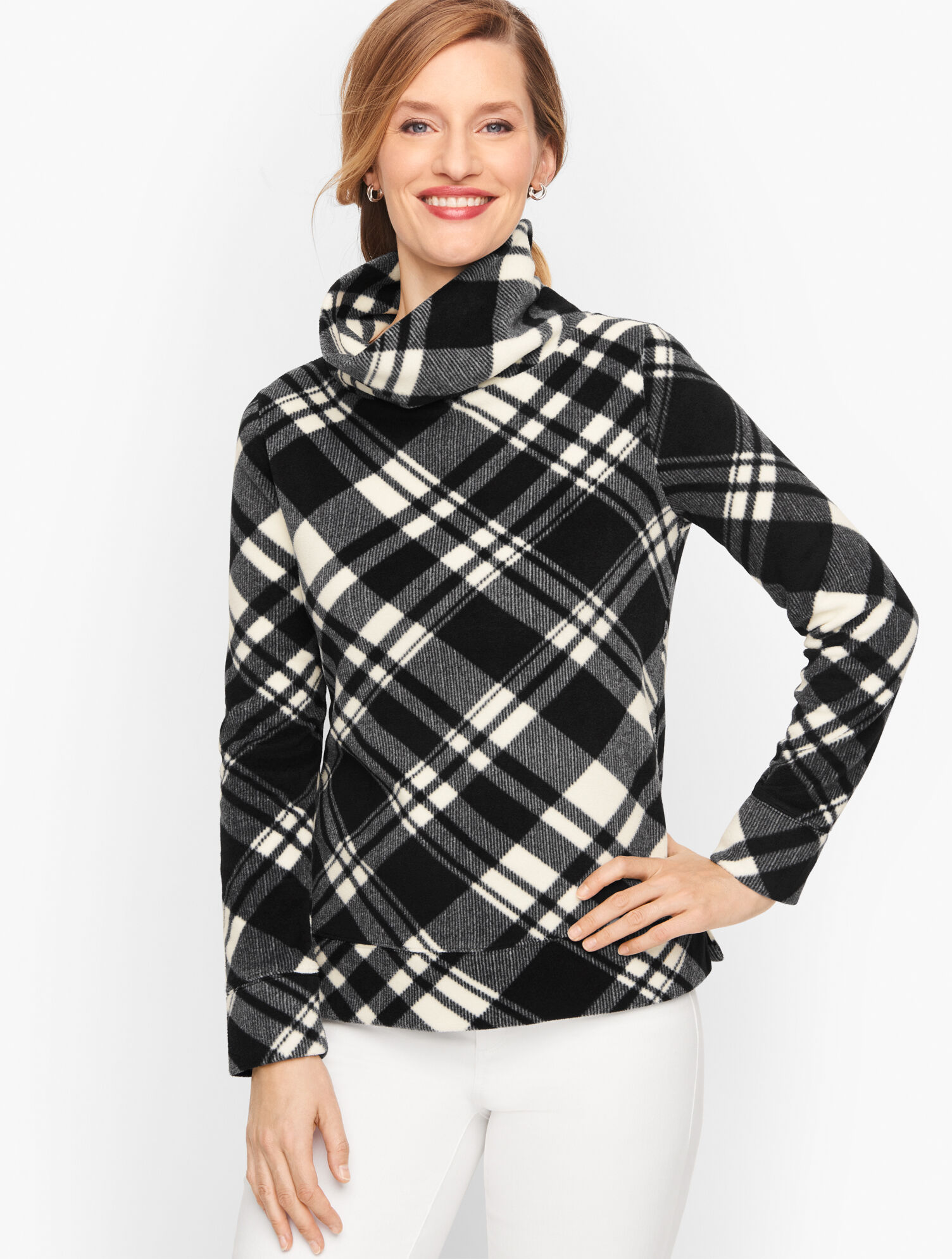 Microfleece Funnel Neck Pullover - Jingle Plaid | Talbots