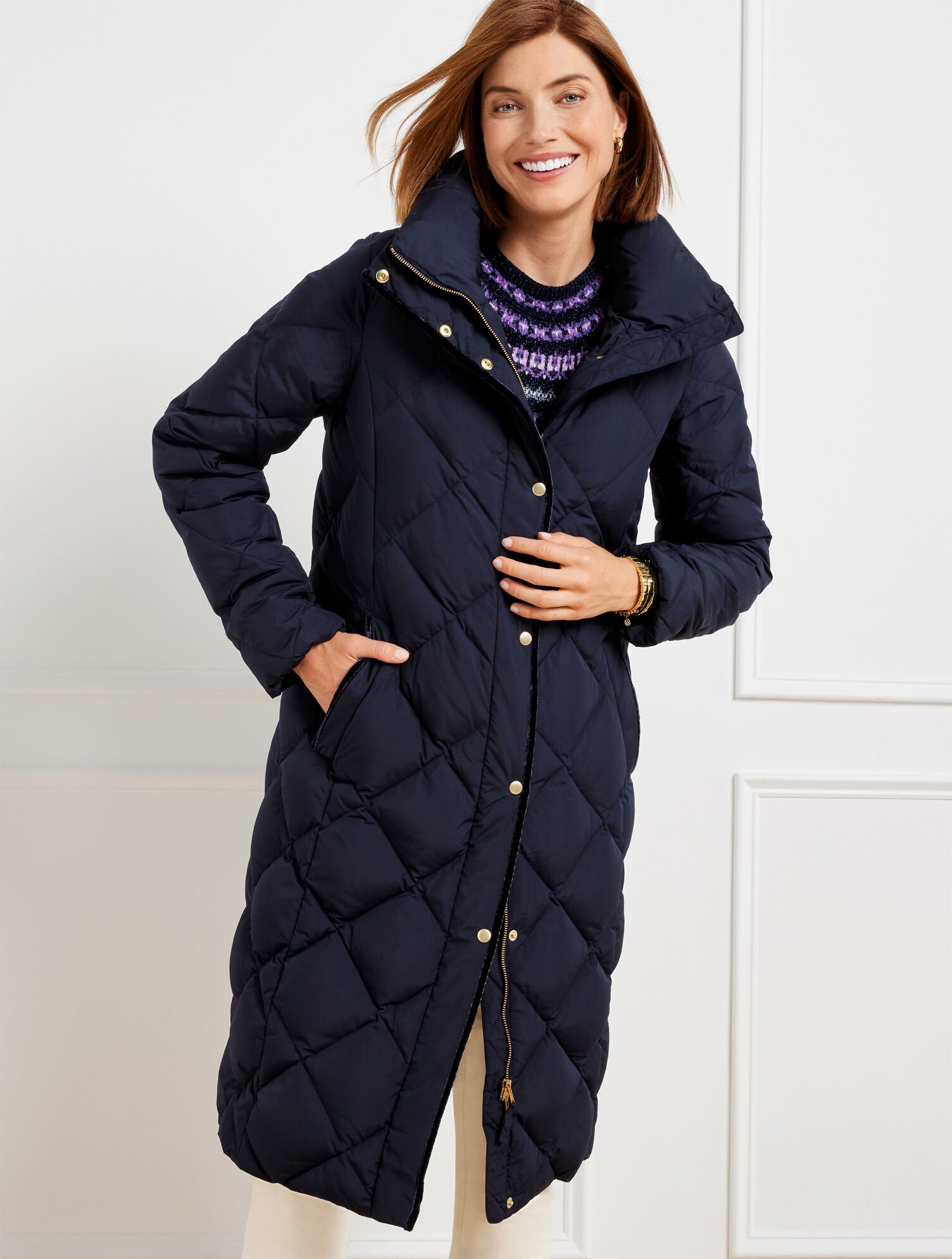 diamond pattern quilted coat