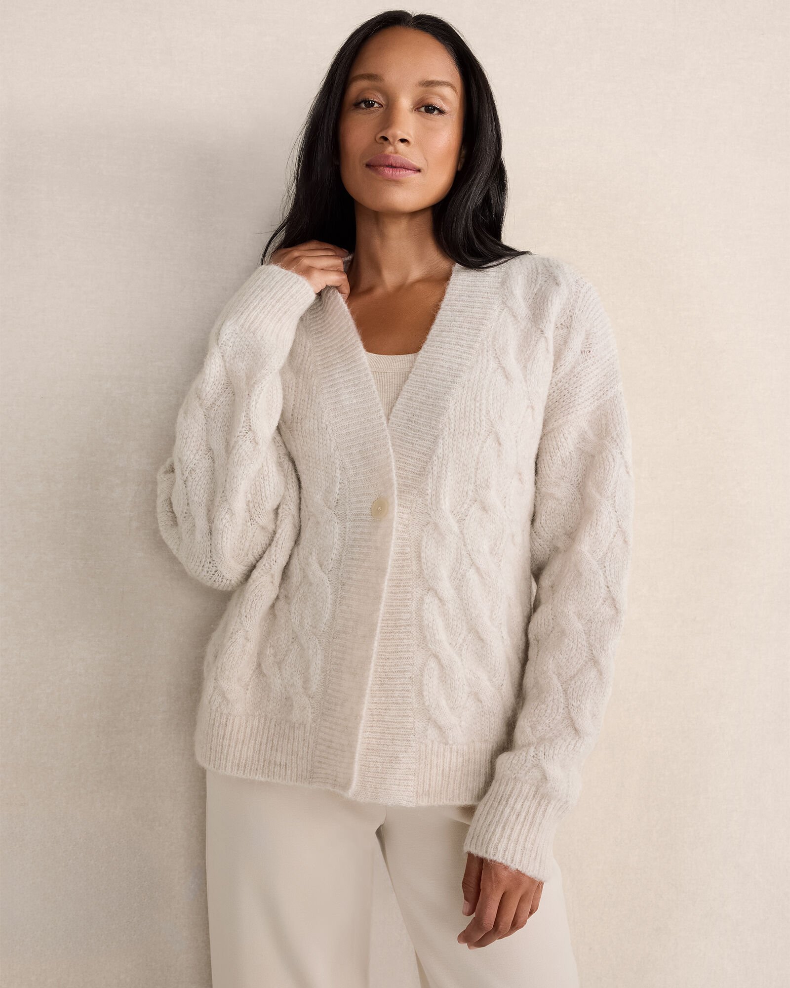 Lofty Knit Cable V-Neck Cardigan | Haven Well Within