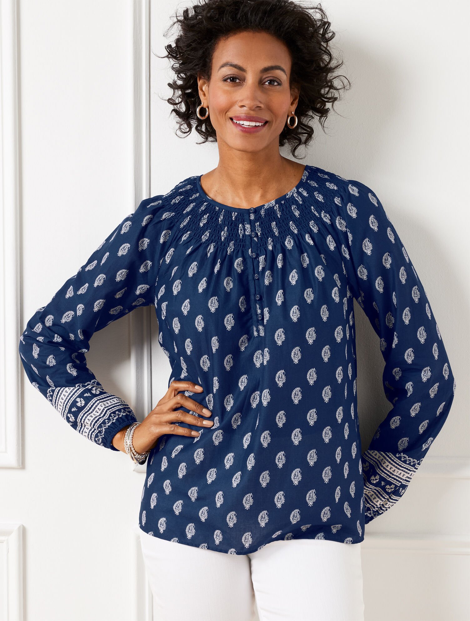 Smocked Neck Top - Serene Paisley | Talbots