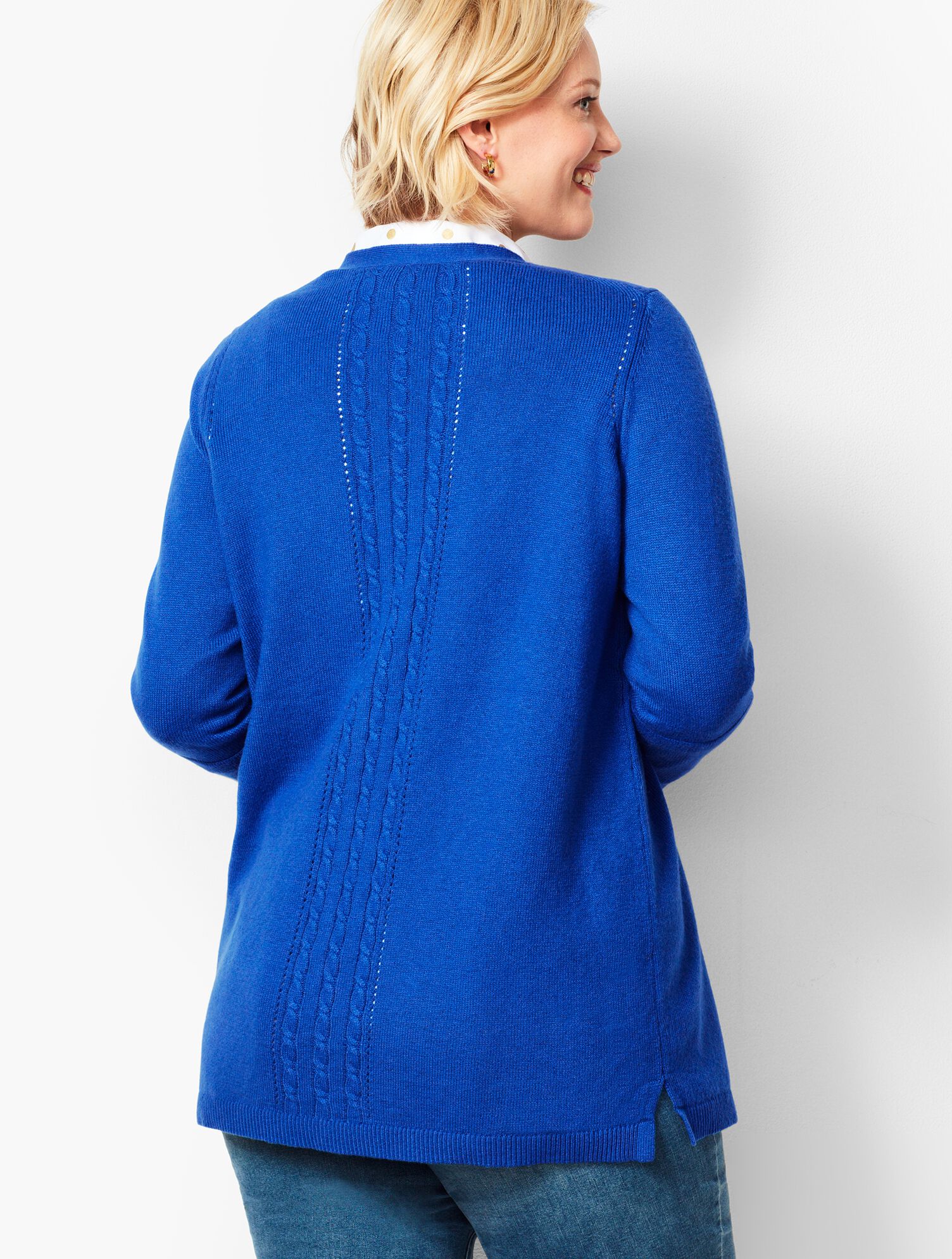 Plus Size Boyfriend Pointelle Cardigan | Talbots