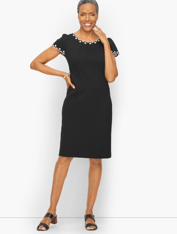 Embroidered Ponte Knit A-Line Dress | Talbots