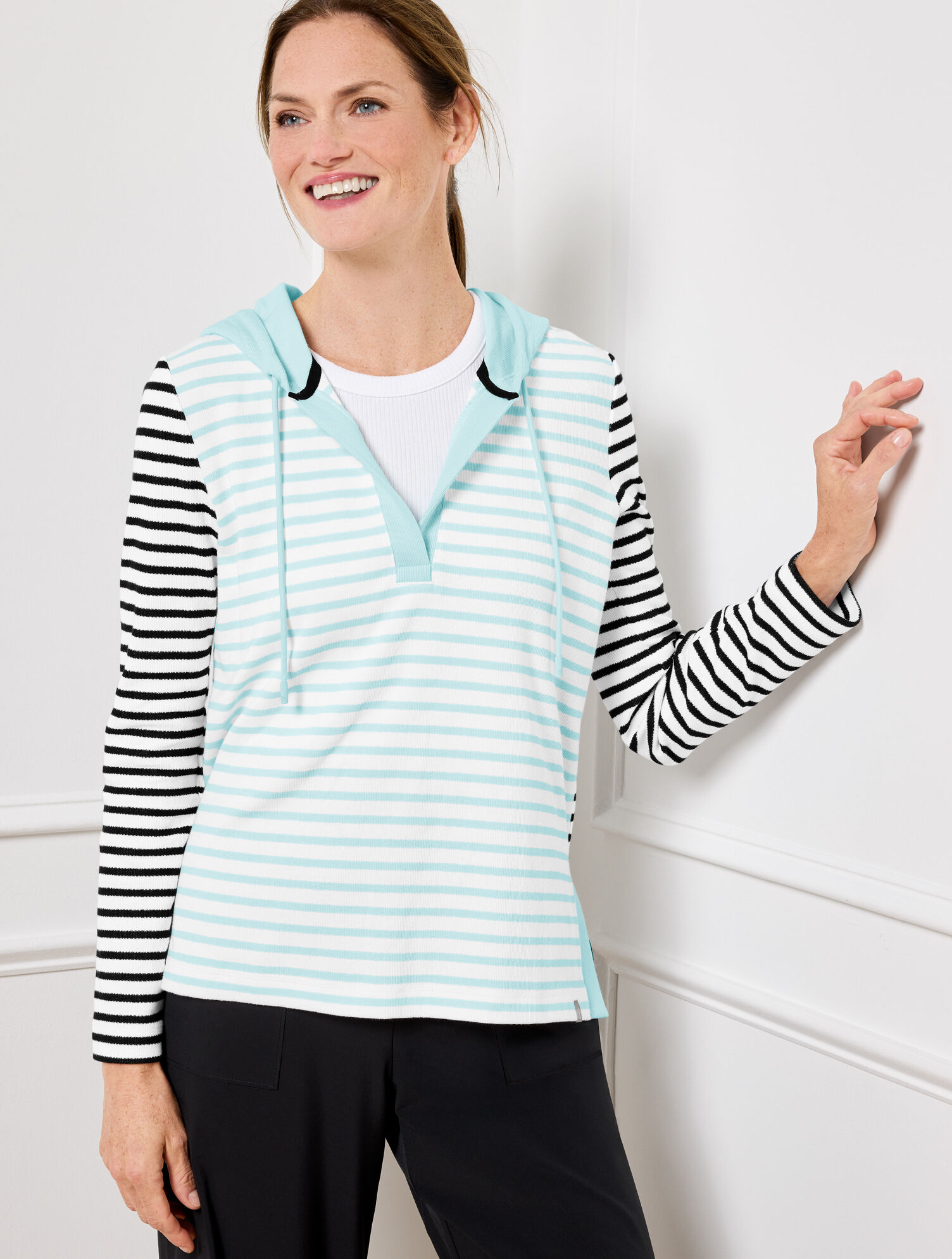 Split Neck Hoodie - Glorious Stripe | Talbots